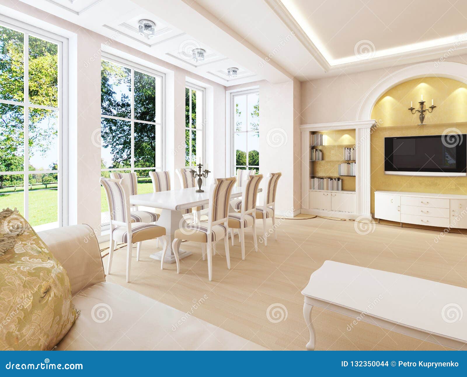 Light Living Room in Light Classical Style with Art Deco Elements, with ...