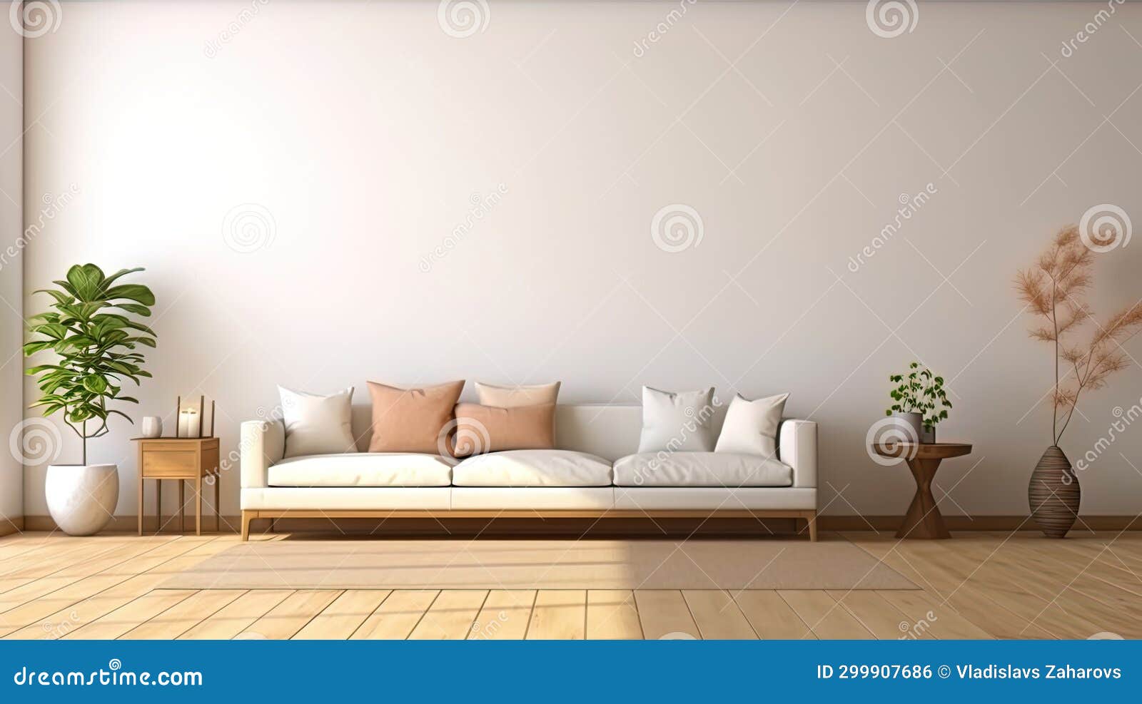 A Light Living Room with an Empty Wall Layout in Neutral Colors Stock ...