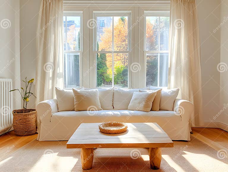 Light Living Room with Window, Table and Comfortable. Generative AI ...