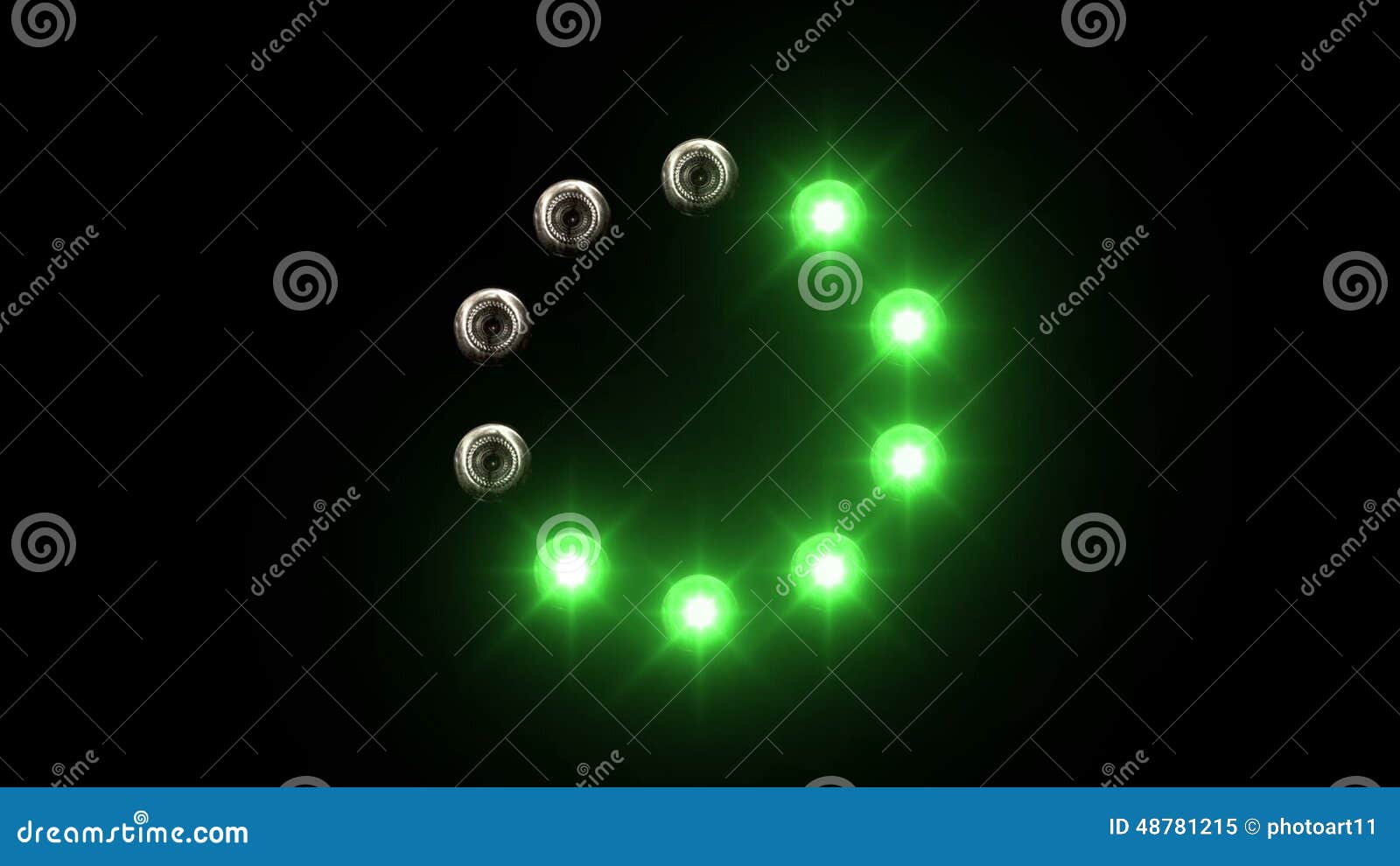 Light Loading Bar - 30fps - Radial, Green Lights Shining on Black ...