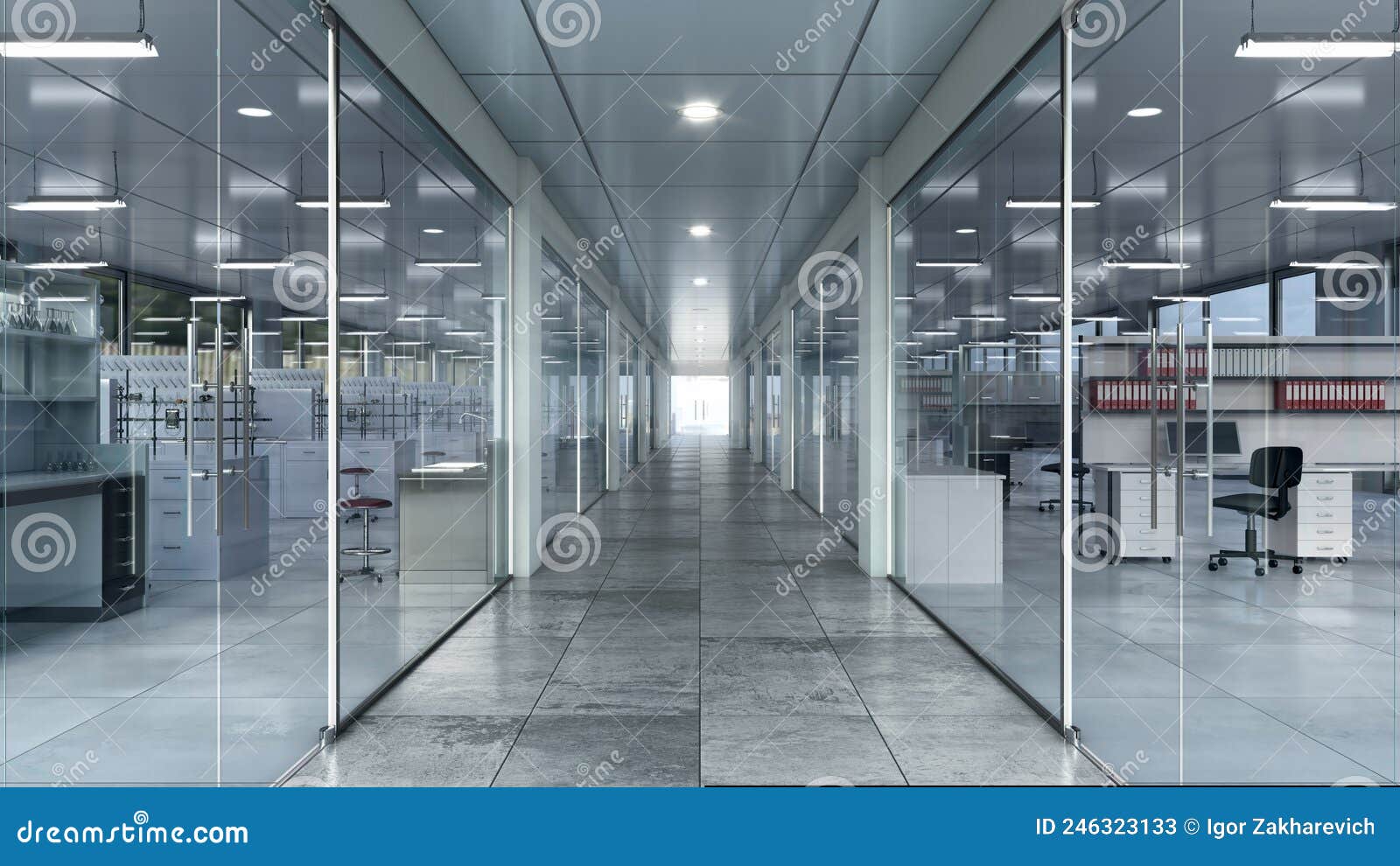 Light Long Hallway in Laboratory Interior. Stock Illustration ...