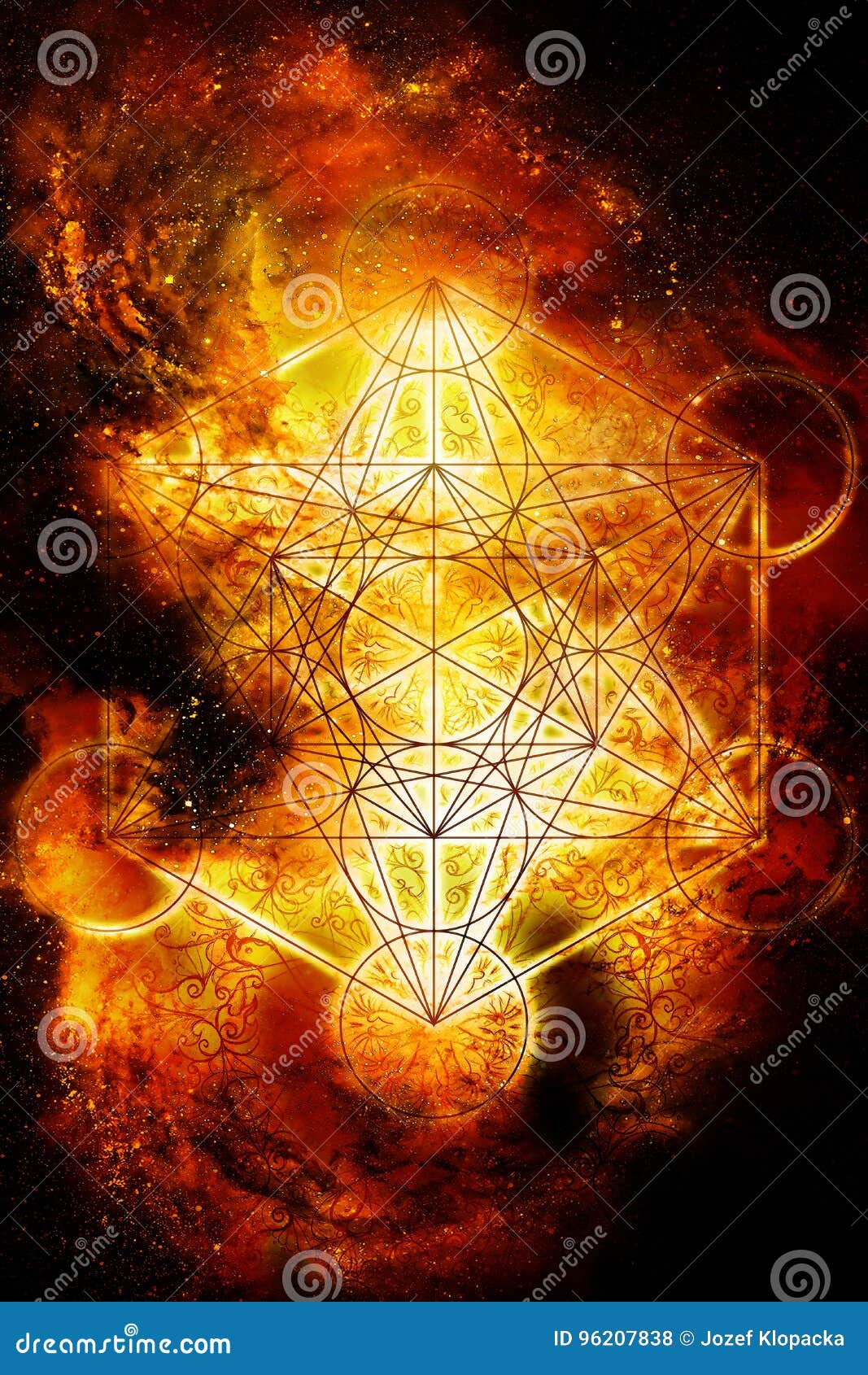 Light Merkaba in Cosmic Space. Sacred Geometry. Fire Effect. Stock ...