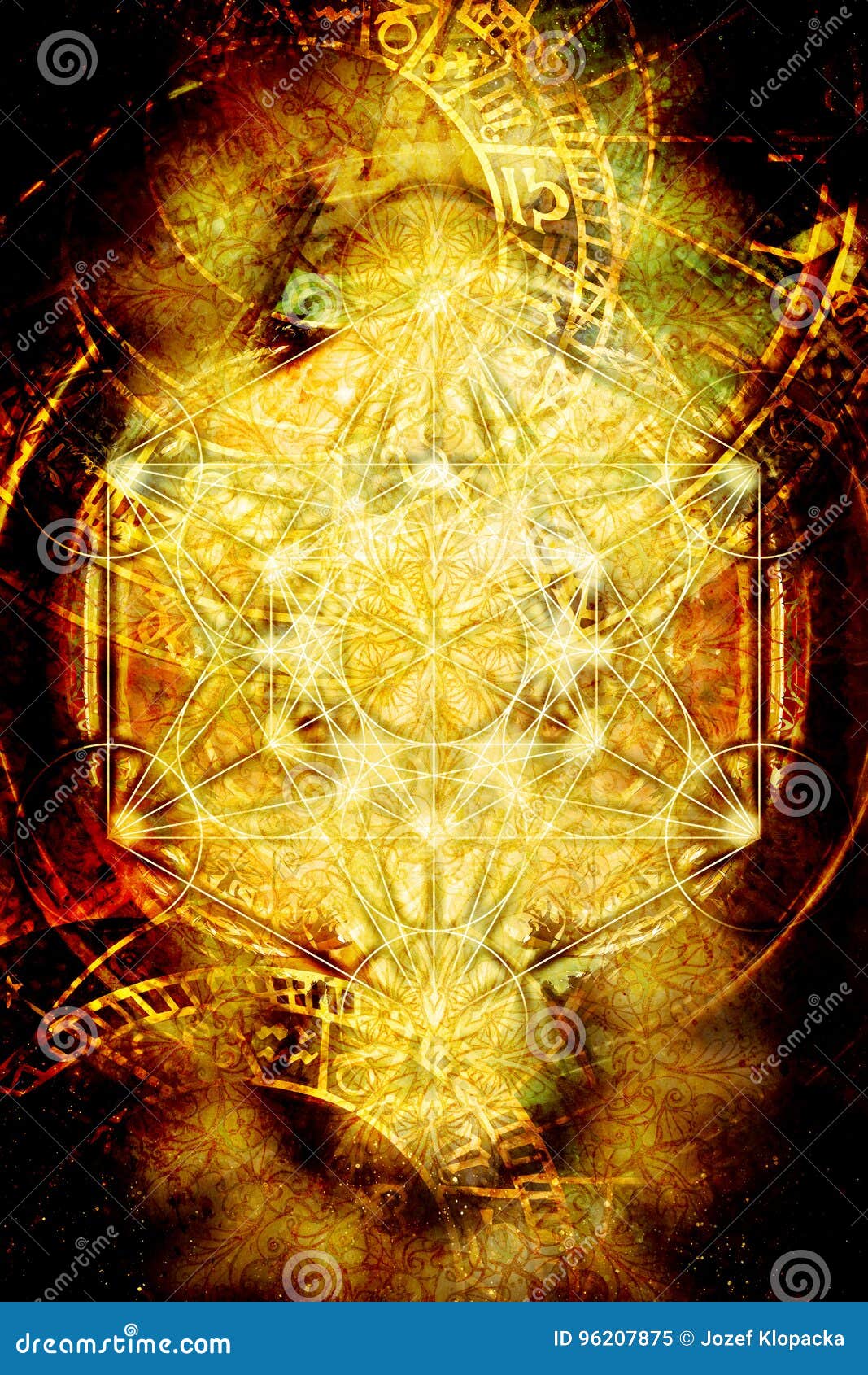 Light Merkaba In Cosmic Space. Sacred Geometry. Fire Effect. Royalty ...