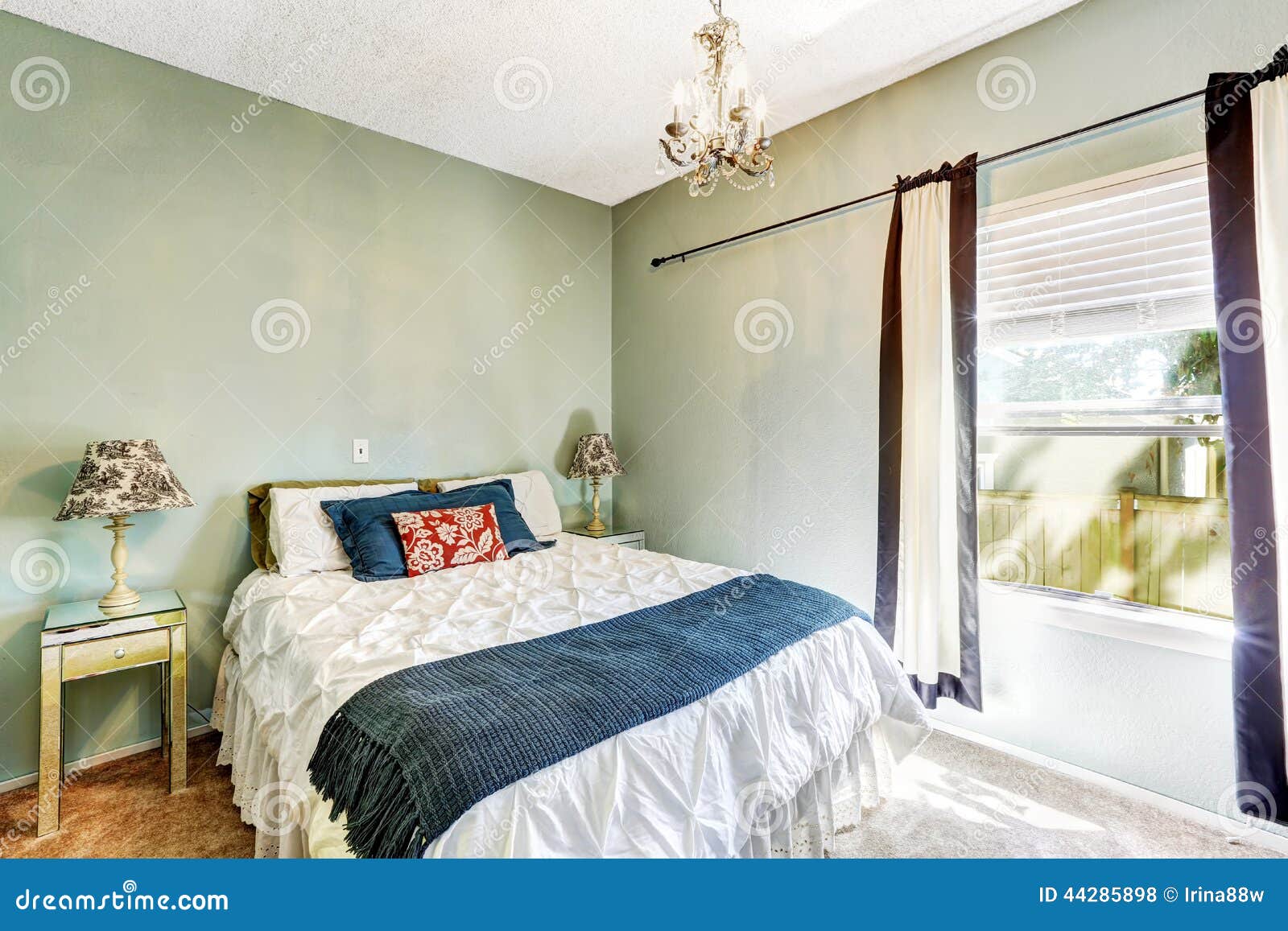 Light Mint Bedroom with Bed Stock Photo - Image of carpet, american ...