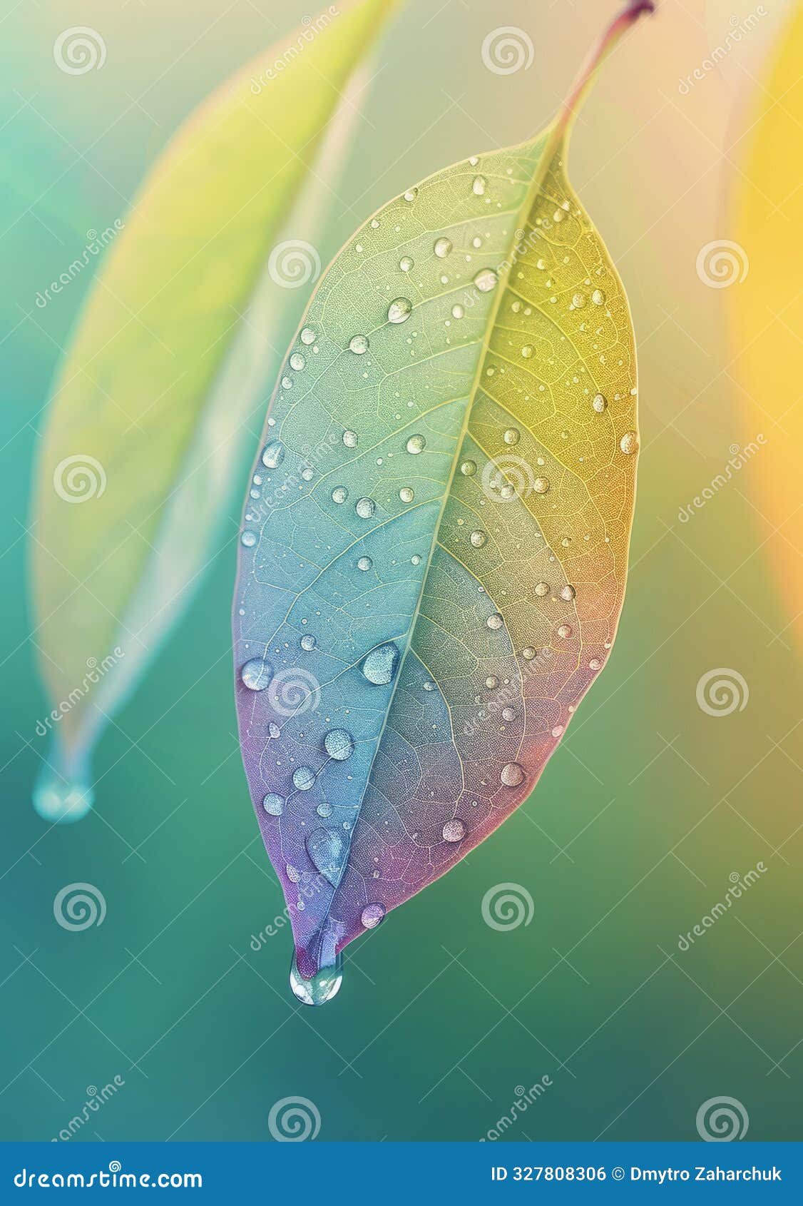 Light, Misty Background with a Gentle Dew Drop Falling from a Leaf ...