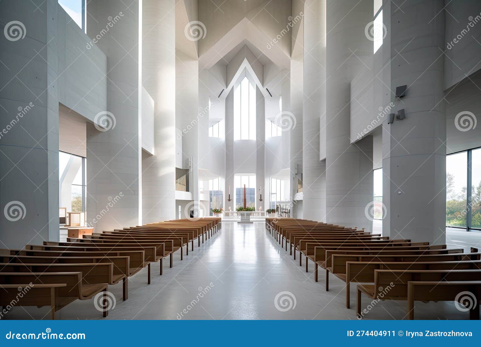 Light Modern Church with Large Windows and Benches. Generative Ai Stock ...