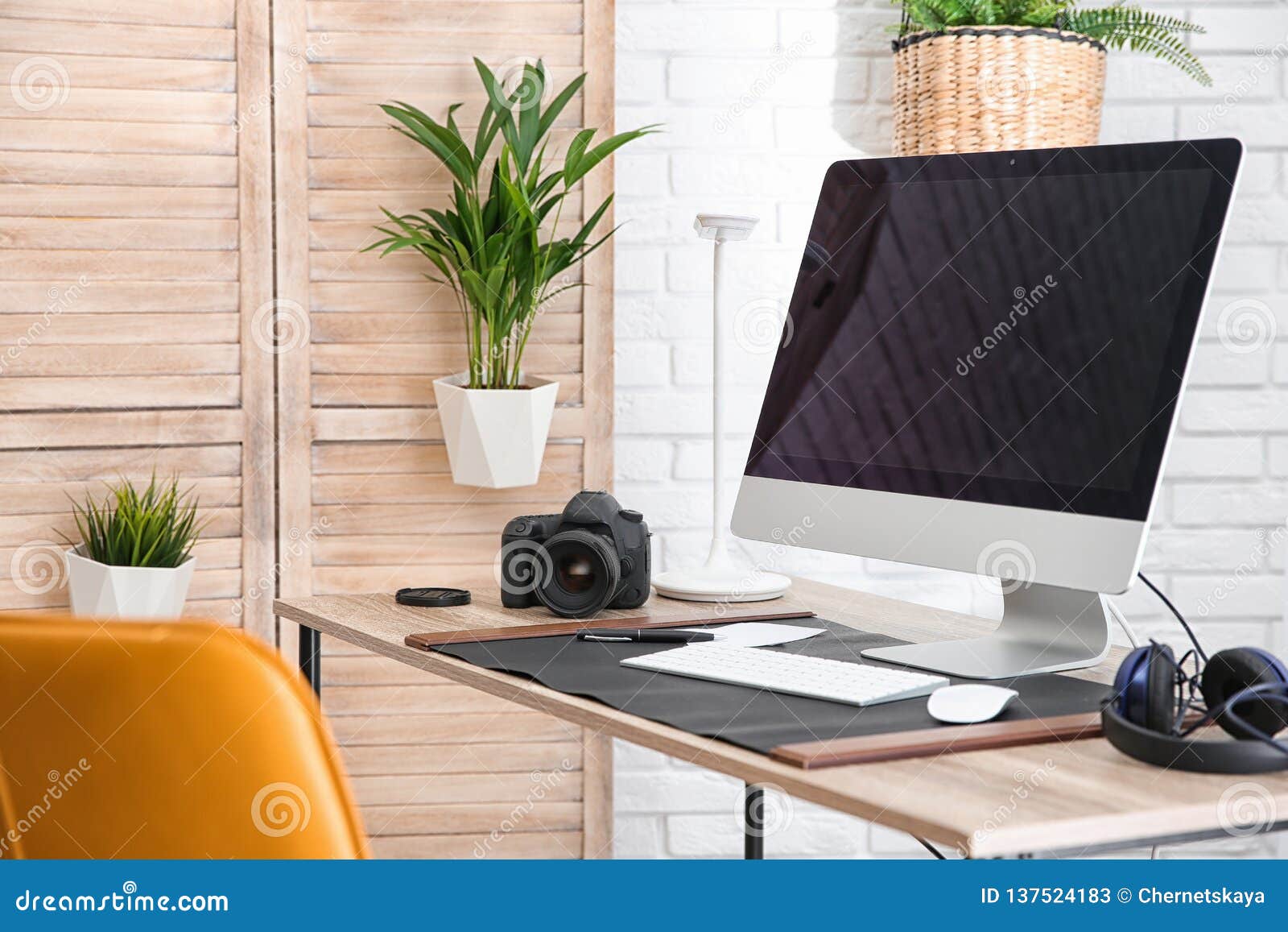 Light Modern Interior of Working Place Stock Image - Image of house ...