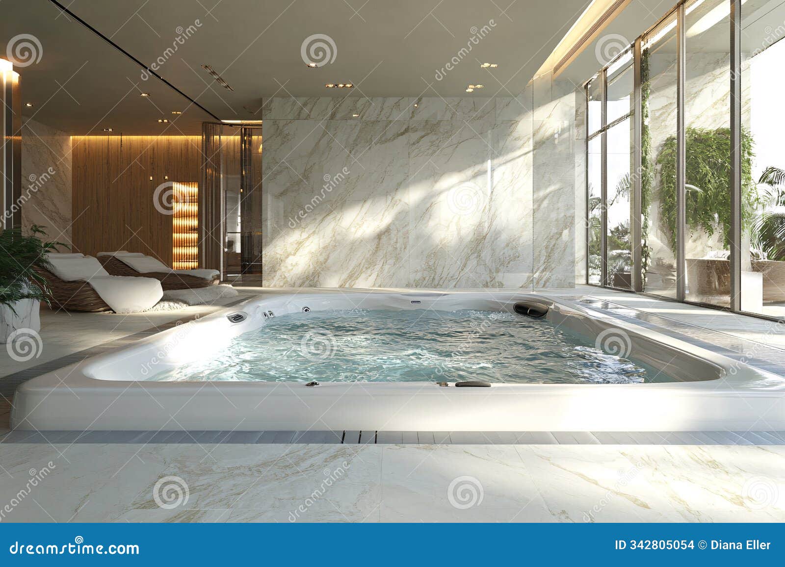 Light Modern Jacuzzi in Wellness Spa Stock Illustration - Illustration ...