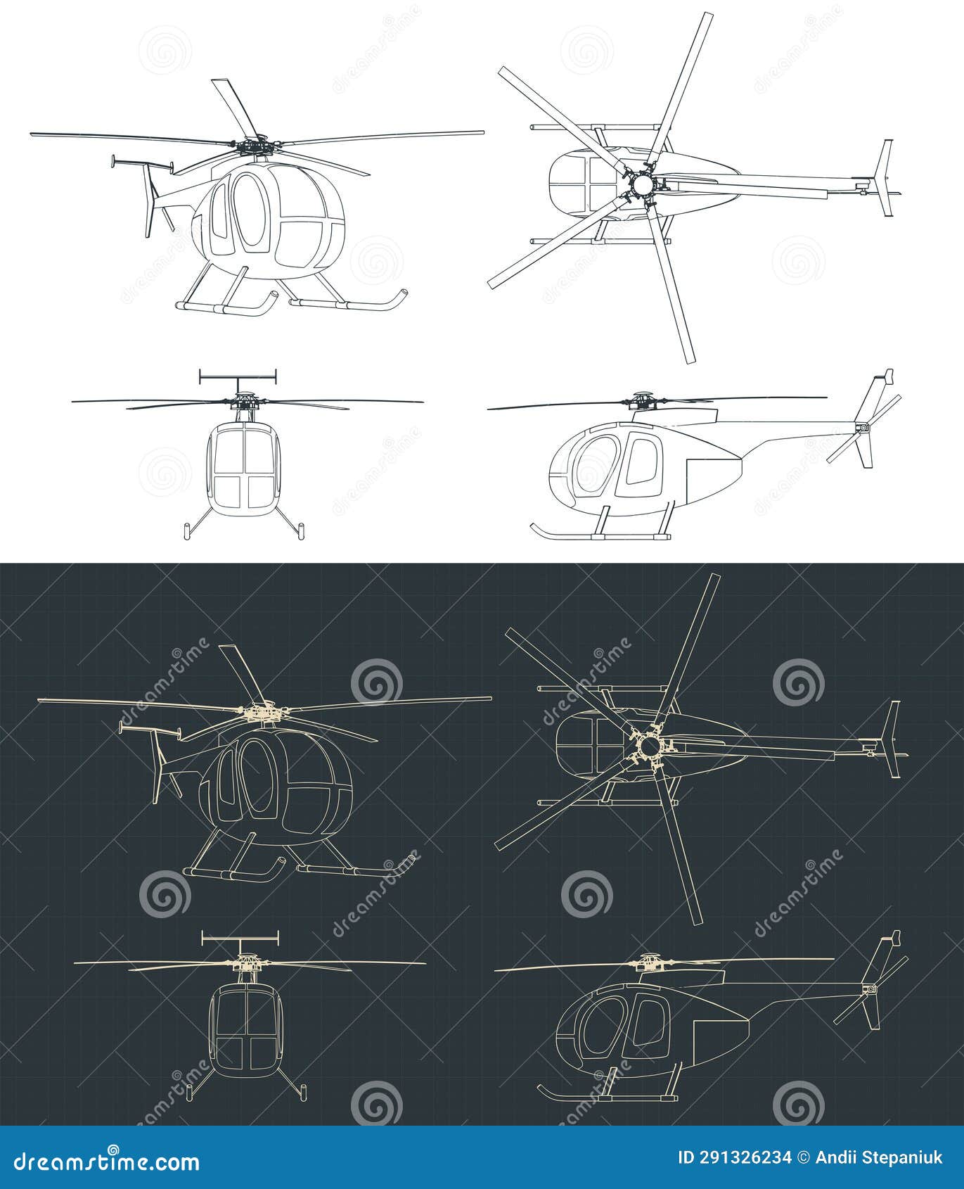 Stylized Helicopter Blueprints Vector Illustration | CartoonDealer.com ...