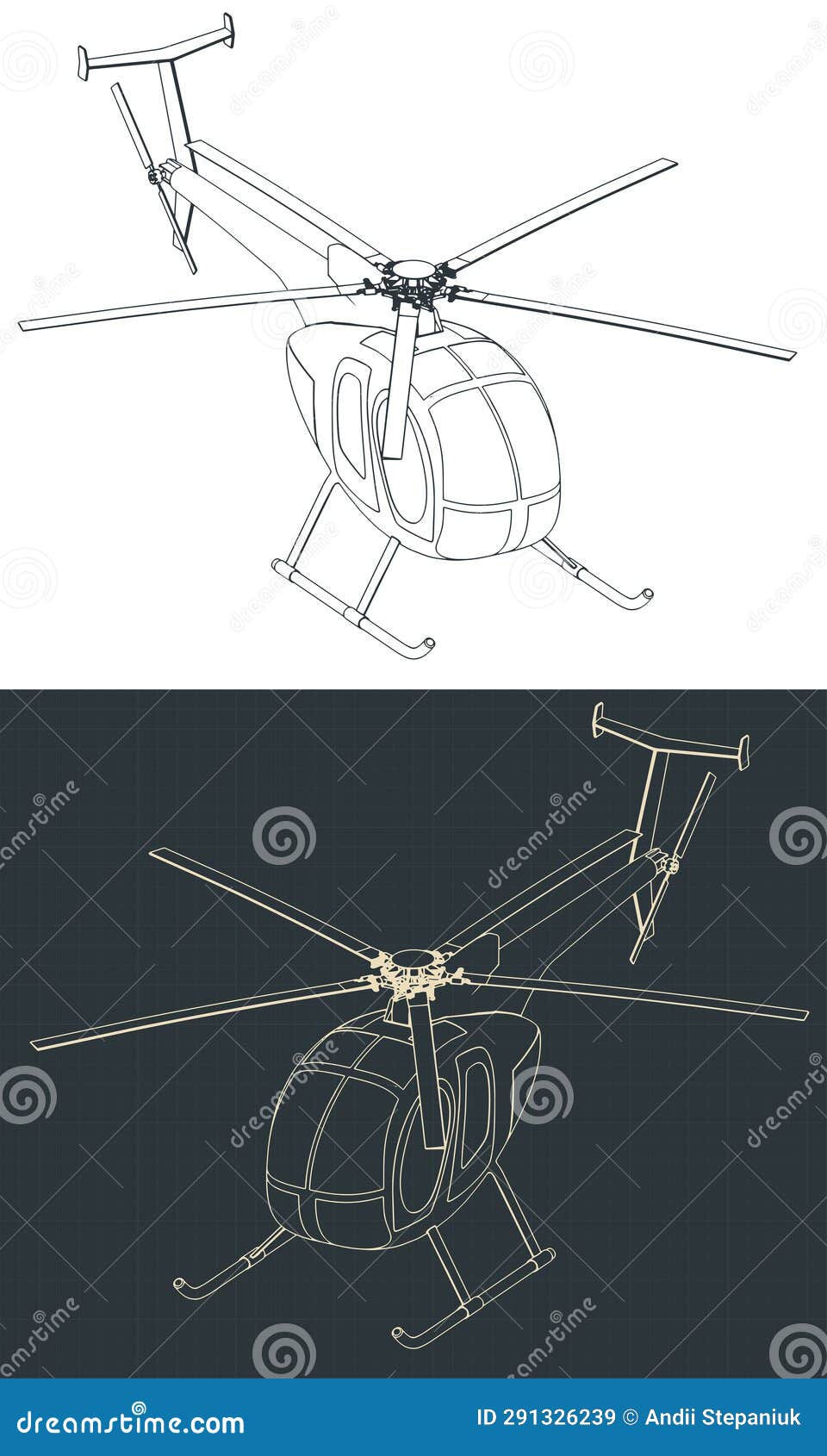 Light Multi-purpose Helicopter Isometric Blueprints Stock Illustration ...