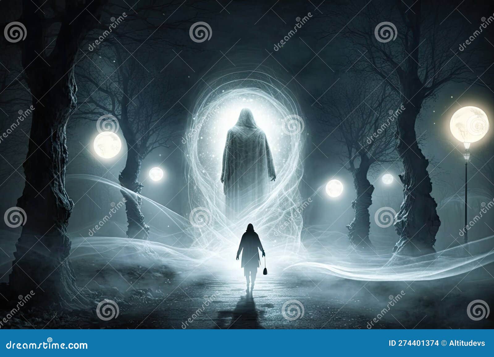 Light Mystical Apparitions and Creature Walking in Air Stock Photo ...