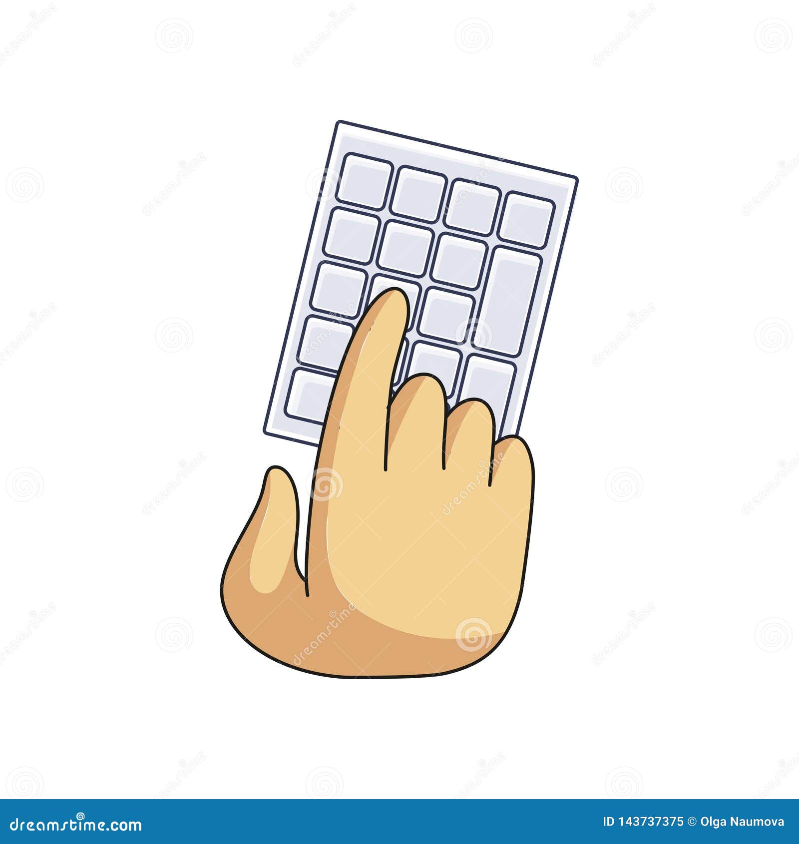 Light Number Keyboard and User Hands on Keys Isolated on White ...