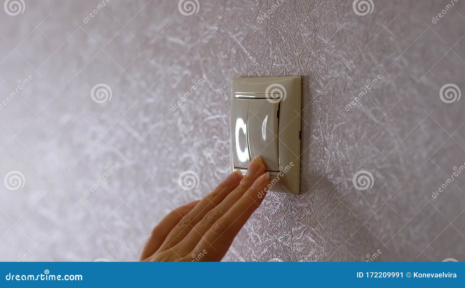 Light is Off - Female Hand Switch Off a Button on a Light-grey Wall ...