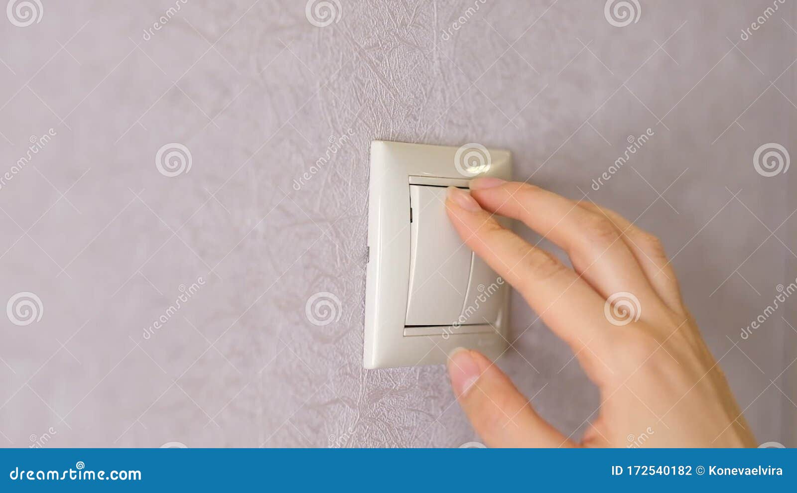 Light is Off - Female Hand Switch Off a Button on a Light-grey Wall ...