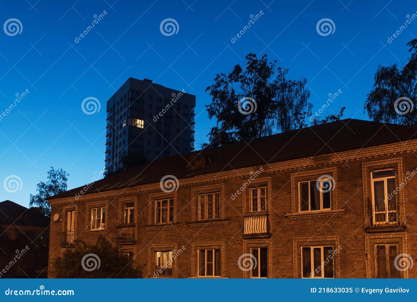 The Light is on in One Window of a High-rise Building Stock Image ...