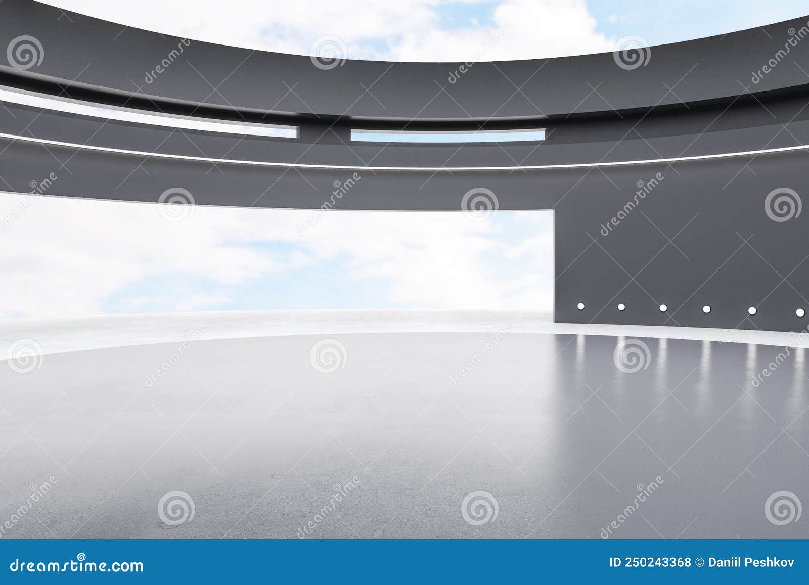 Light Open Ceiling with Sky View Gallery Interior with Concrete ...
