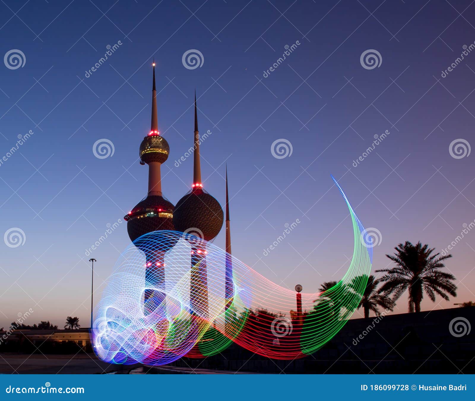 Light Painting Creating Circular Direction Effect before Kuwait Towers ...