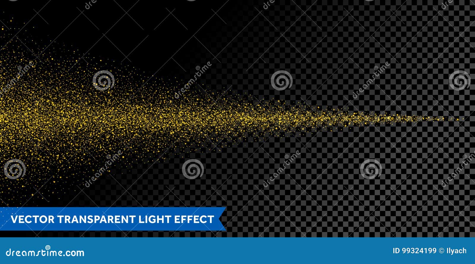 Light Particles Dispersion Of Gold Glitter Spray On Vector Transparent ...