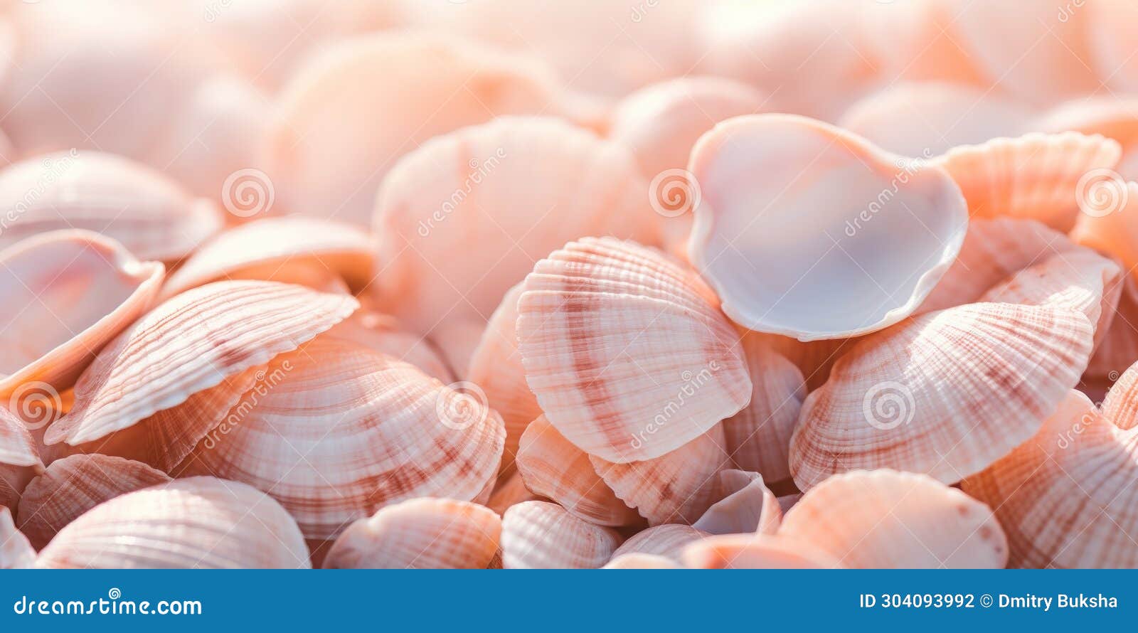 Light Peach-colored Scattering Shells Close Up on the Beach, Banner ...