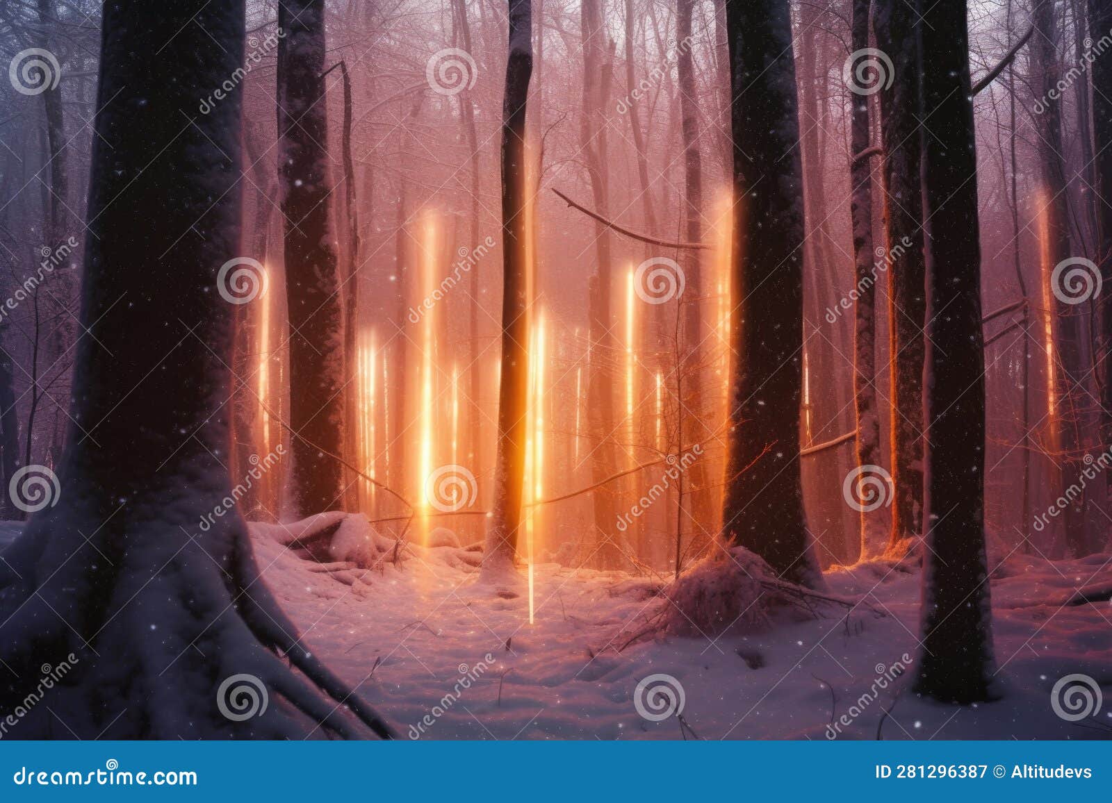 Light Pillars Forming a Glowing Forest in Snow Stock Image - Image of ...