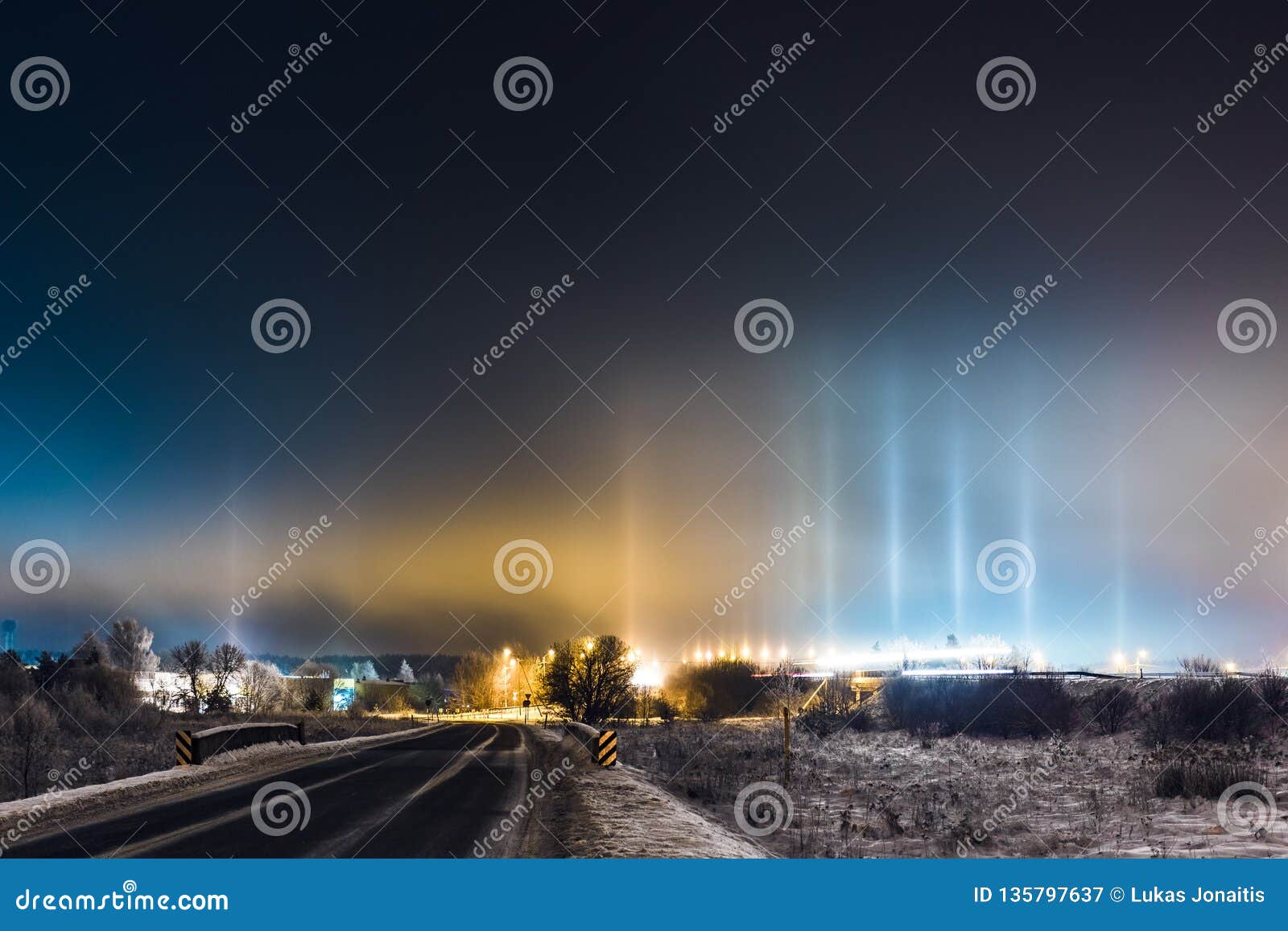 Light Pillars at Winter in Lithuania Stock Image - Image of arctic ...