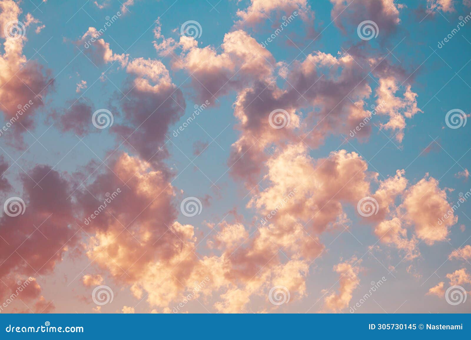 Light Pink Clouds on Blue Sky. Romantic Sunset of Day Stock Image ...