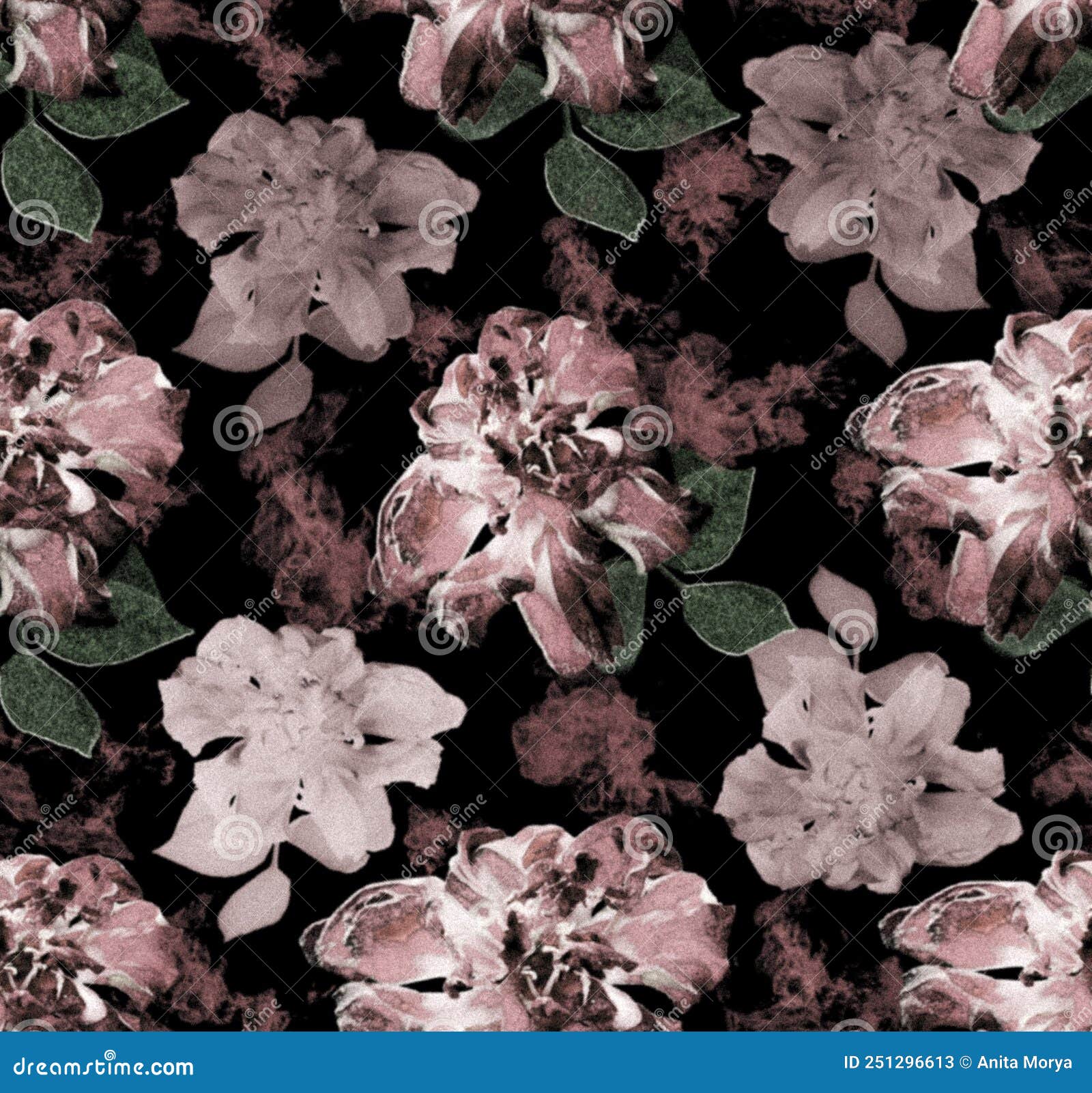 Light Pink Color and Black Rose Flower Pattern Design Background Stock ...