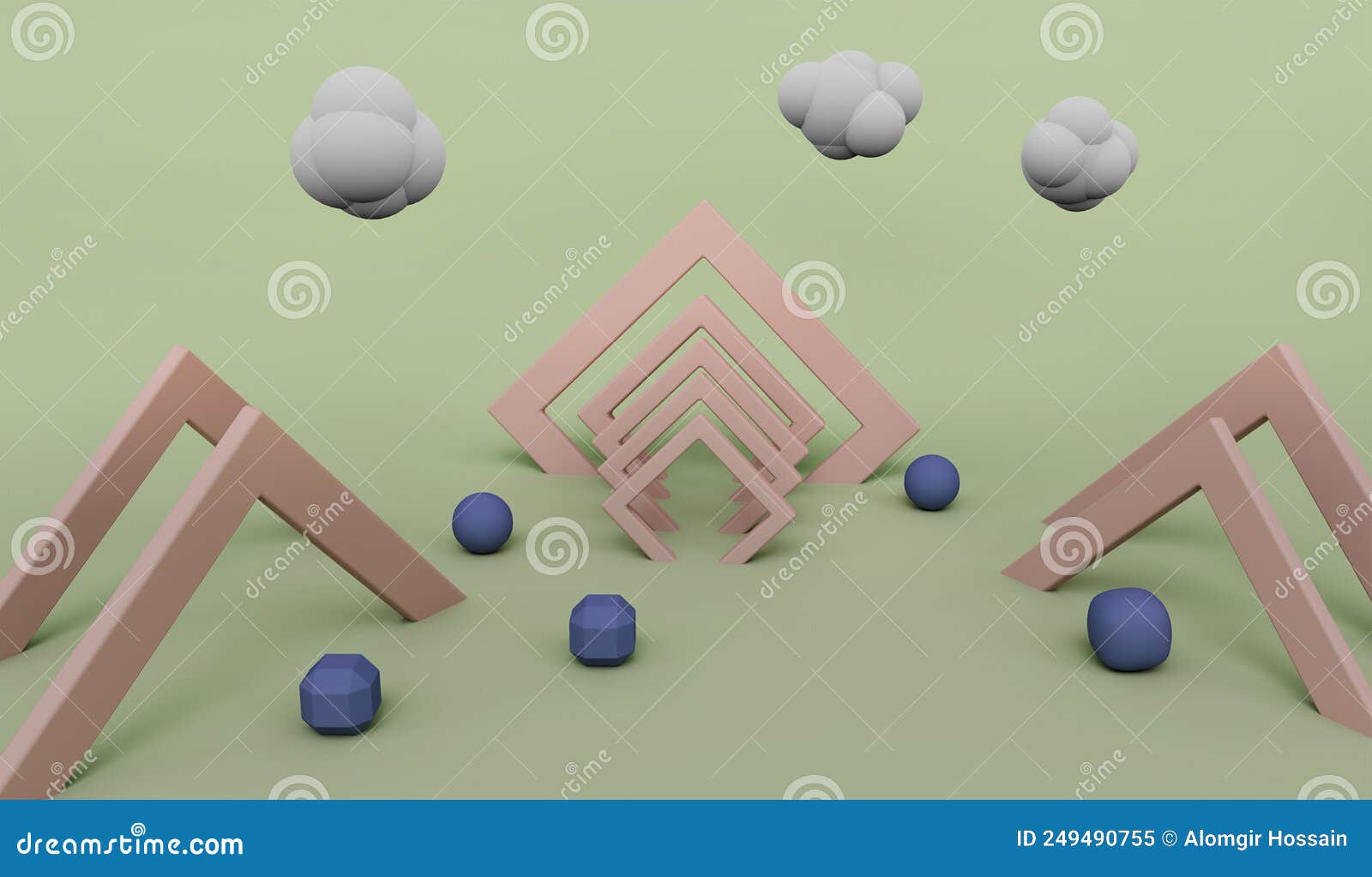 Light Pink Color Square with Cloud and Cube Minimal Design,3D Rendering ...