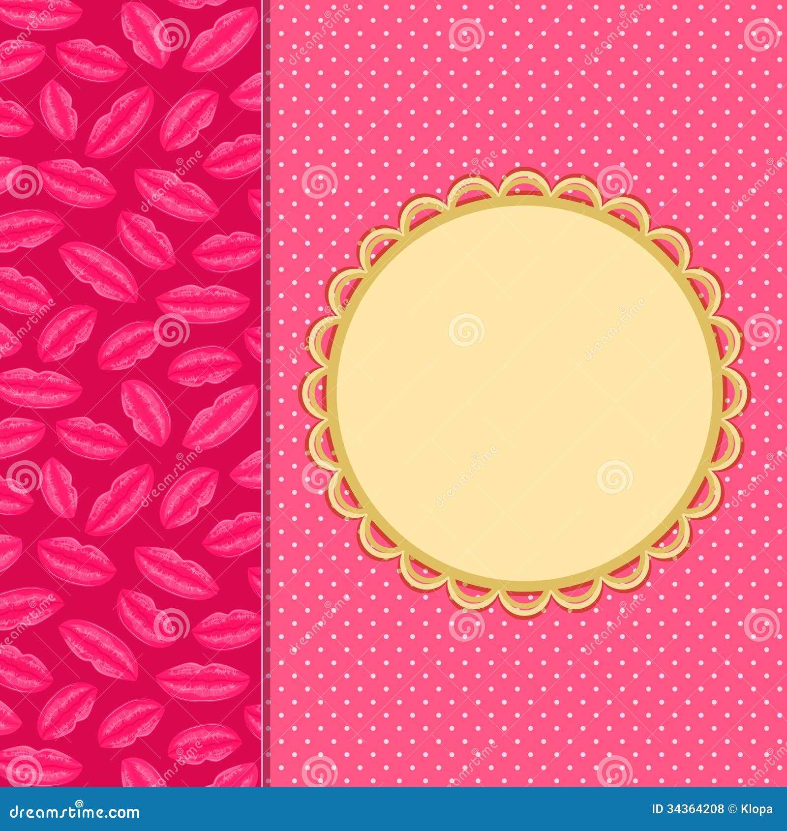 Light Pink Nvitation Card with Lip Print Vertical Panel. Stock ...