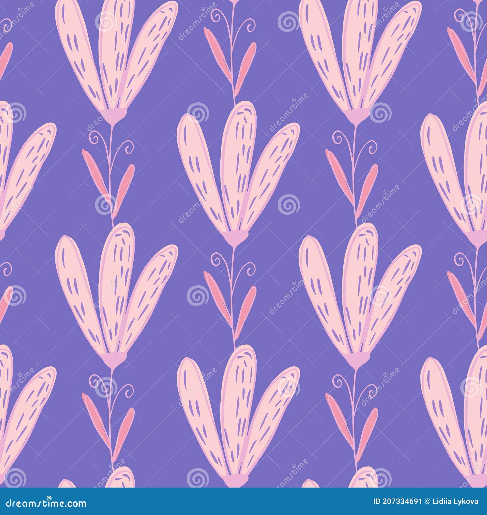 Light Pink Simple Flowers Elements Seamless Pattern in Hand Drawn Style ...