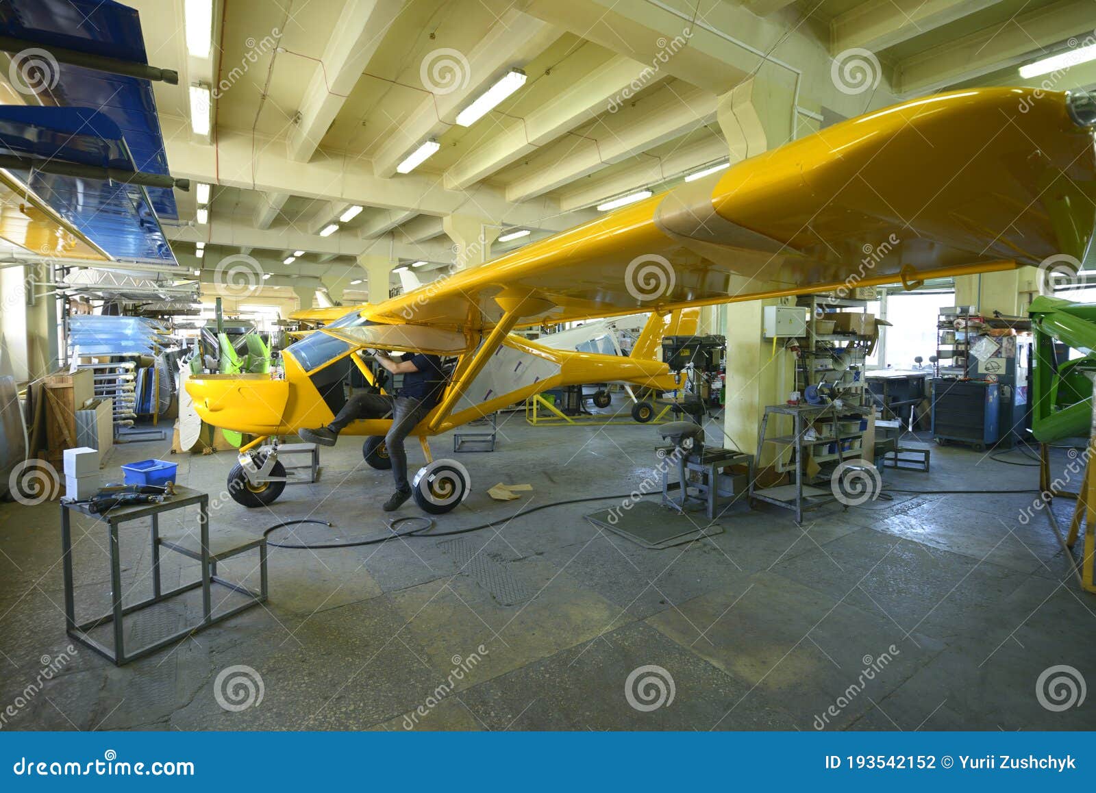 Light Planes Assembly Hall, Worker Assembling Passenger Plane Stock ...