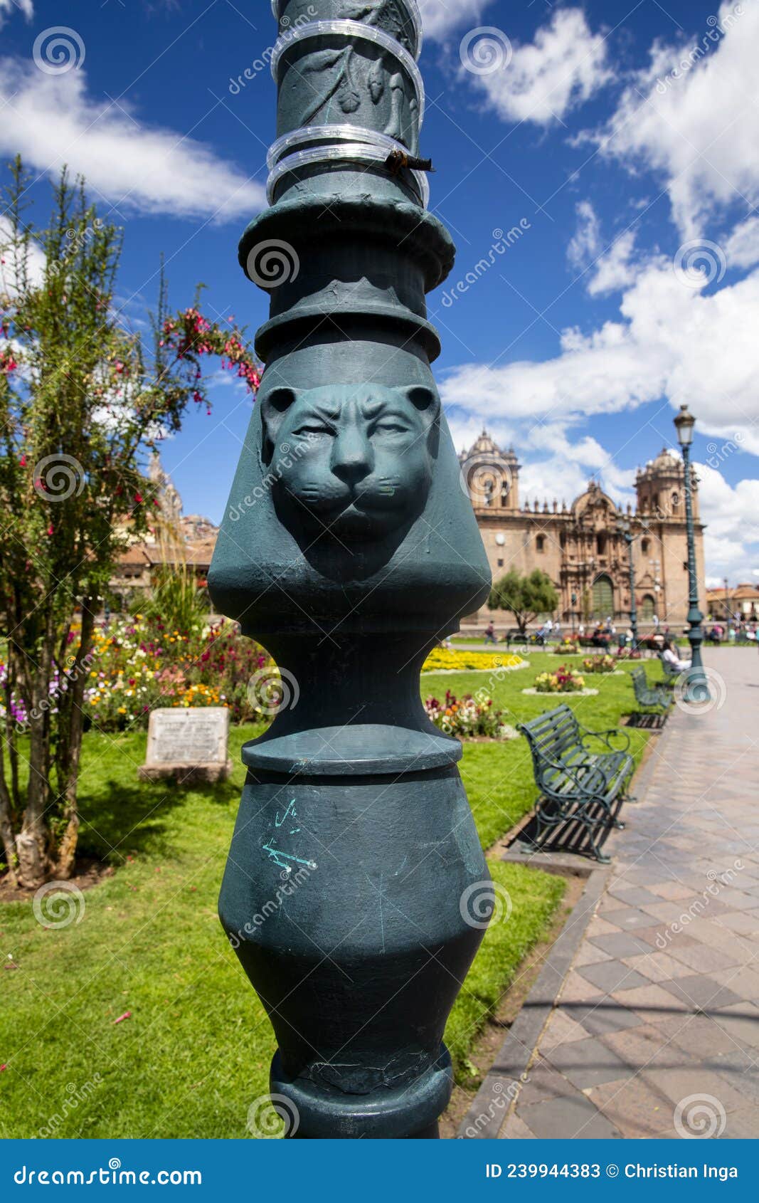 Light Pole with a Puma Sculpture in Cusco Peru. Stock Image - Image of ...