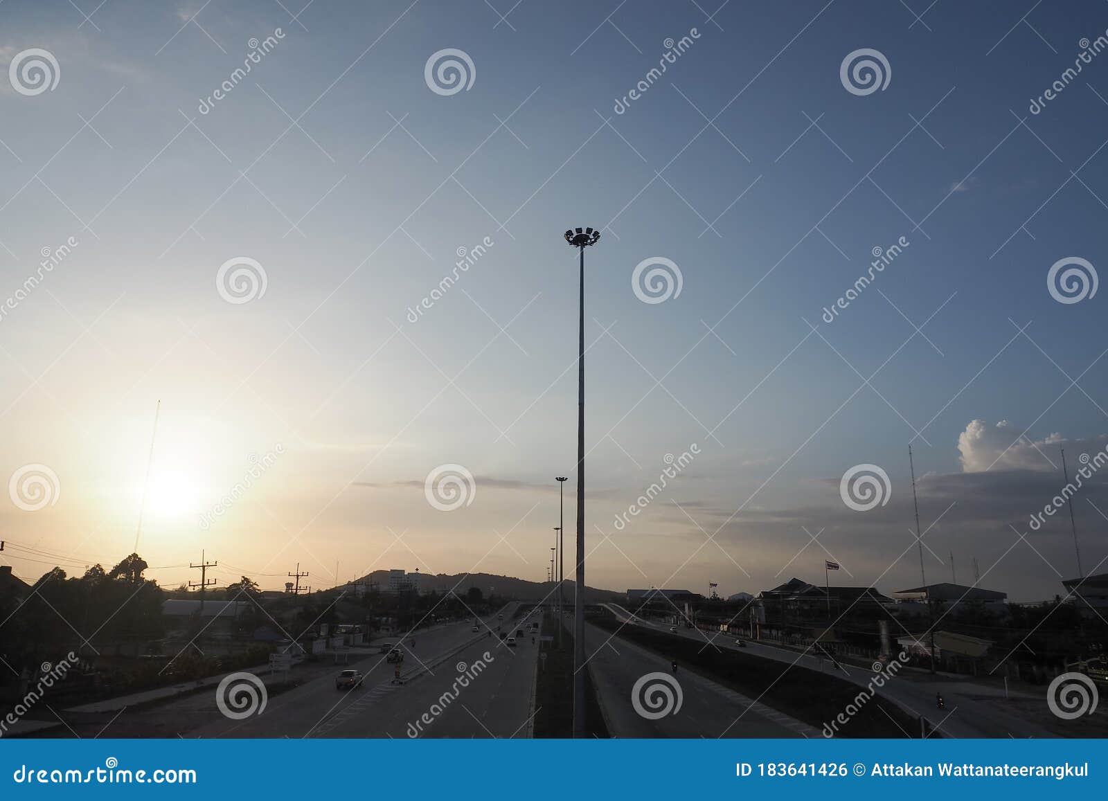 Light post sky and sunset stock photo. Image of wind - 183641426
