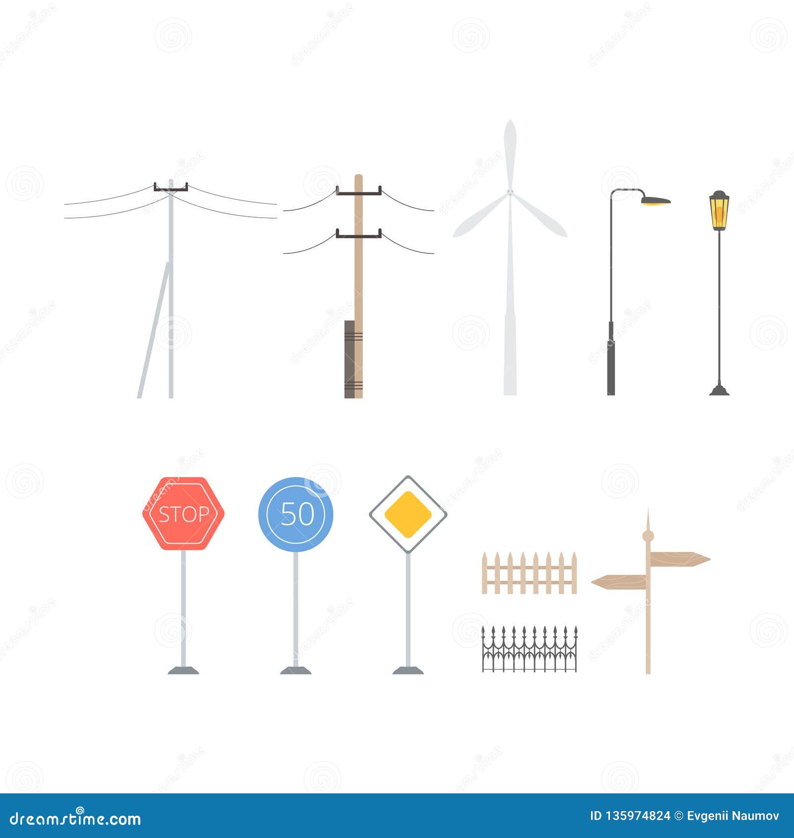 Light Posts, Traffic Signs, Direction Pointers, Fences, Windmill ...