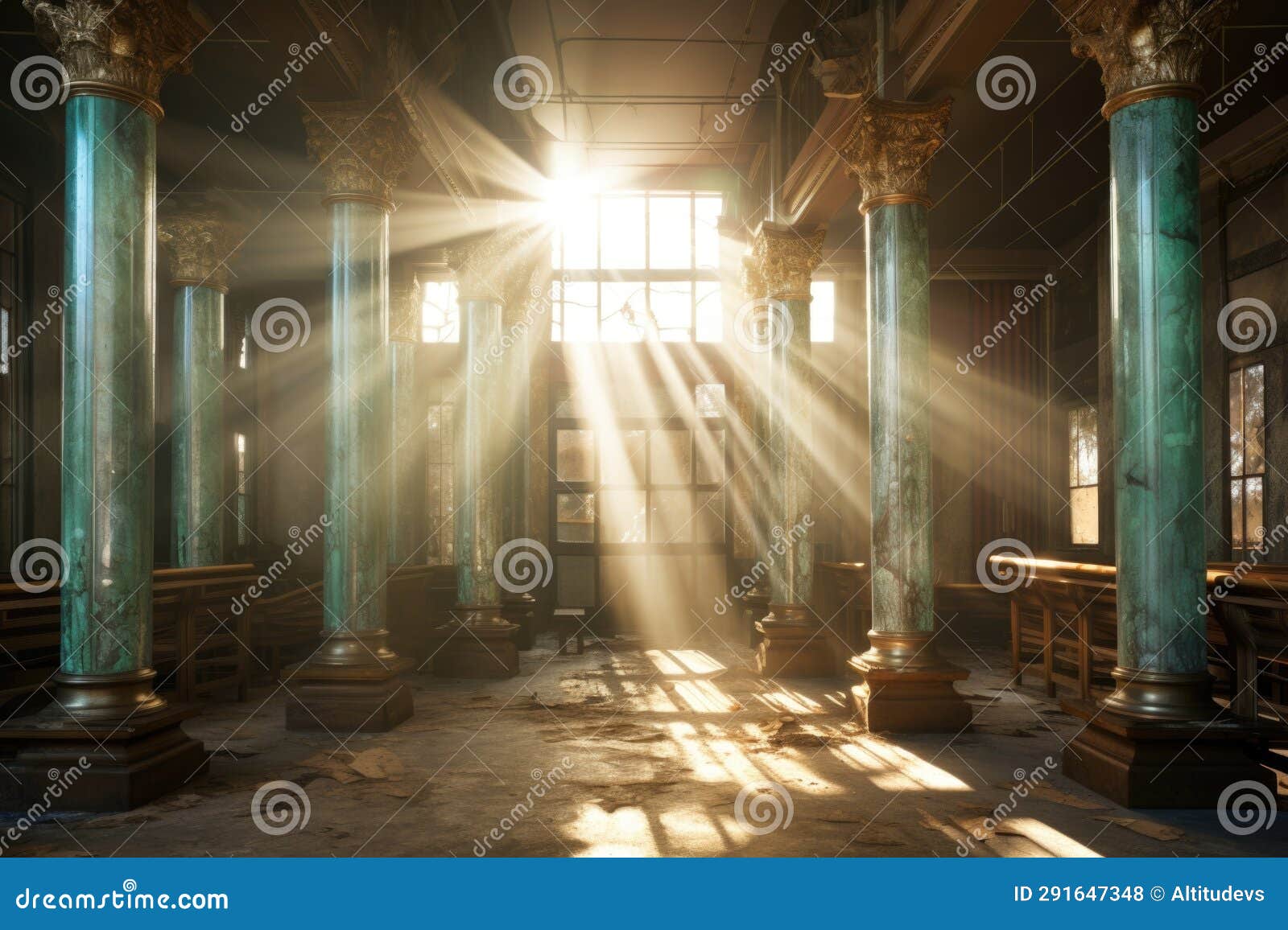 Light Pouring through Windows Onto Ornate Office Columns Stock Photo ...