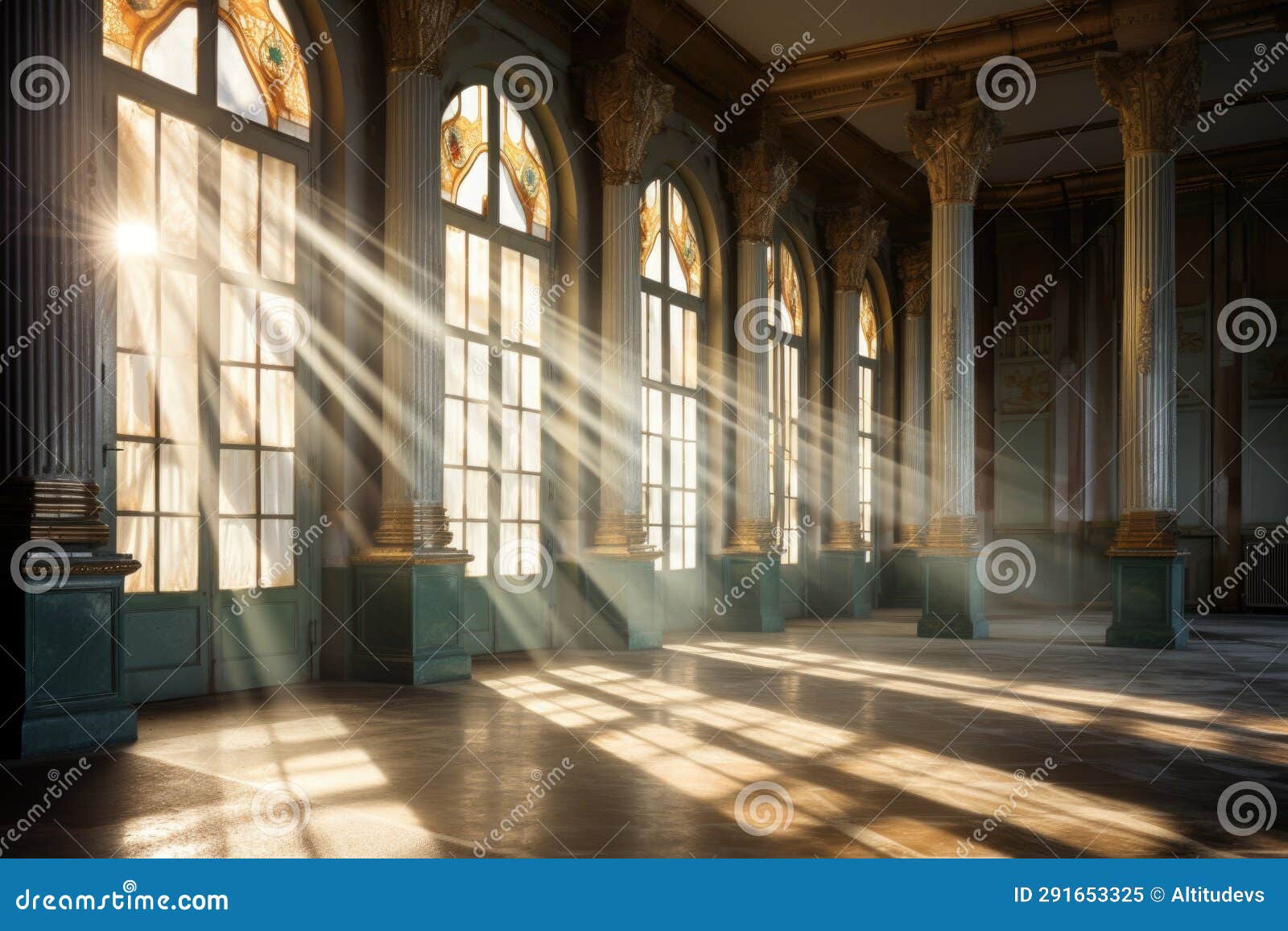 Light Pouring through Windows Onto Ornate Office Columns Stock Image ...