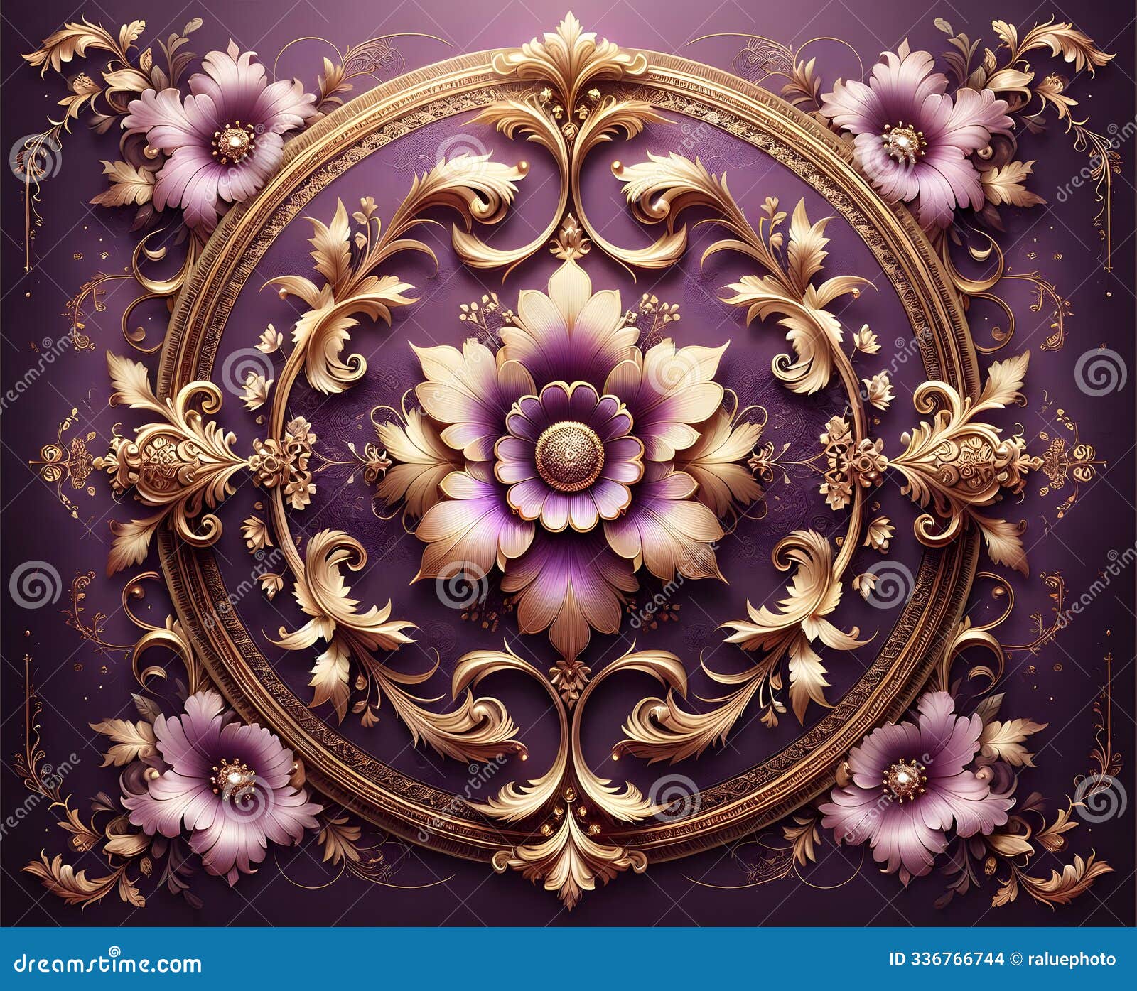 Light Purple Background with Gold Frame, Floral Pattern and Floral ...