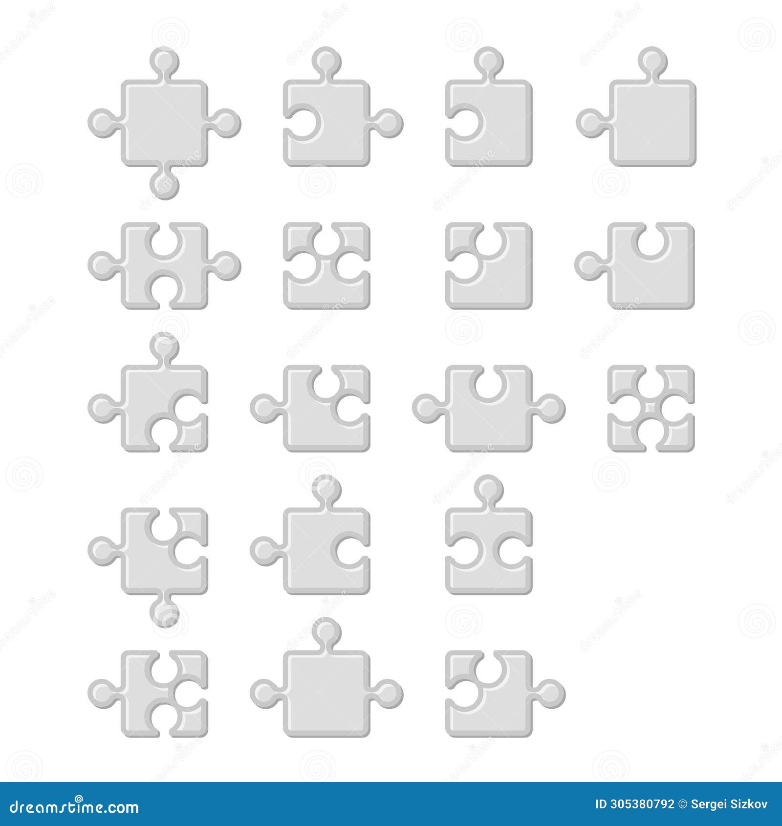 Light Puzzle Pieces Set on White Background. Vector Stock Illustration ...