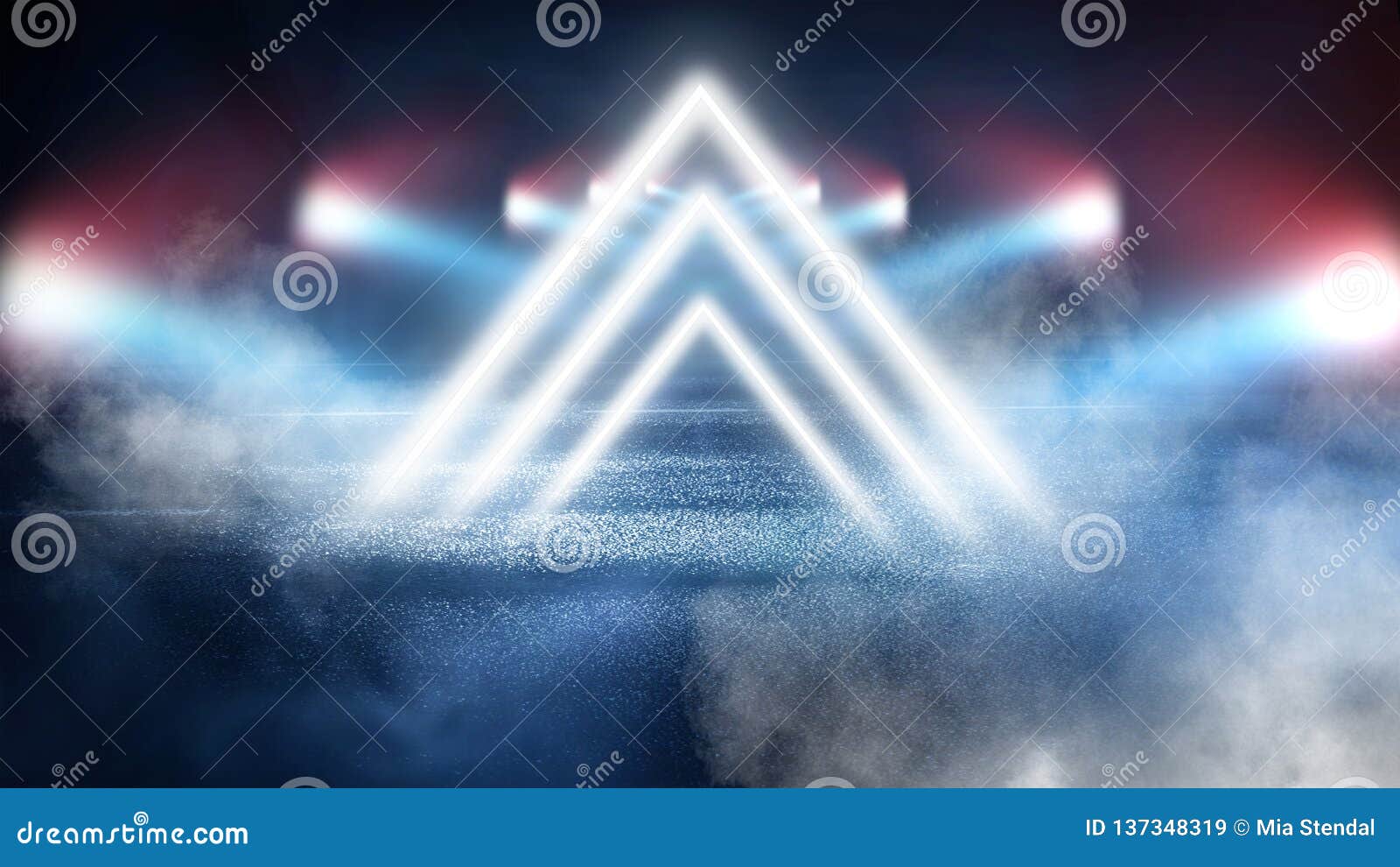 Light Pyramid Triangle. Neon Triangle In The Center, Light, Rays, Smoke ...