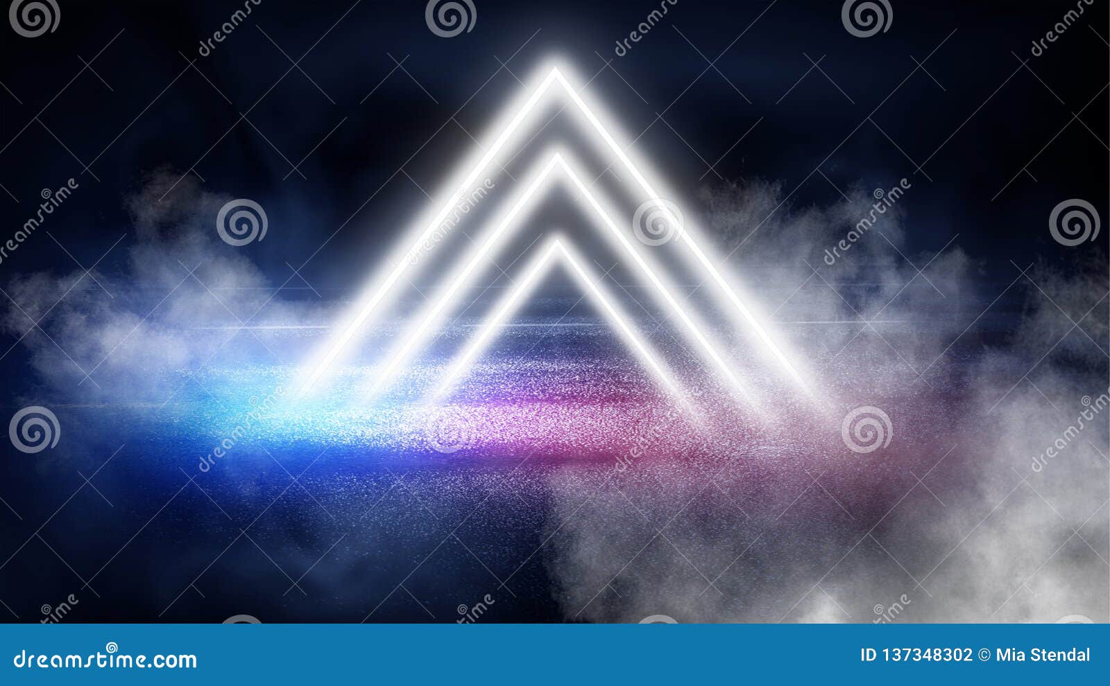 Light Pyramid Triangle. Neon Triangle In The Center, Light, Rays, Smoke ...