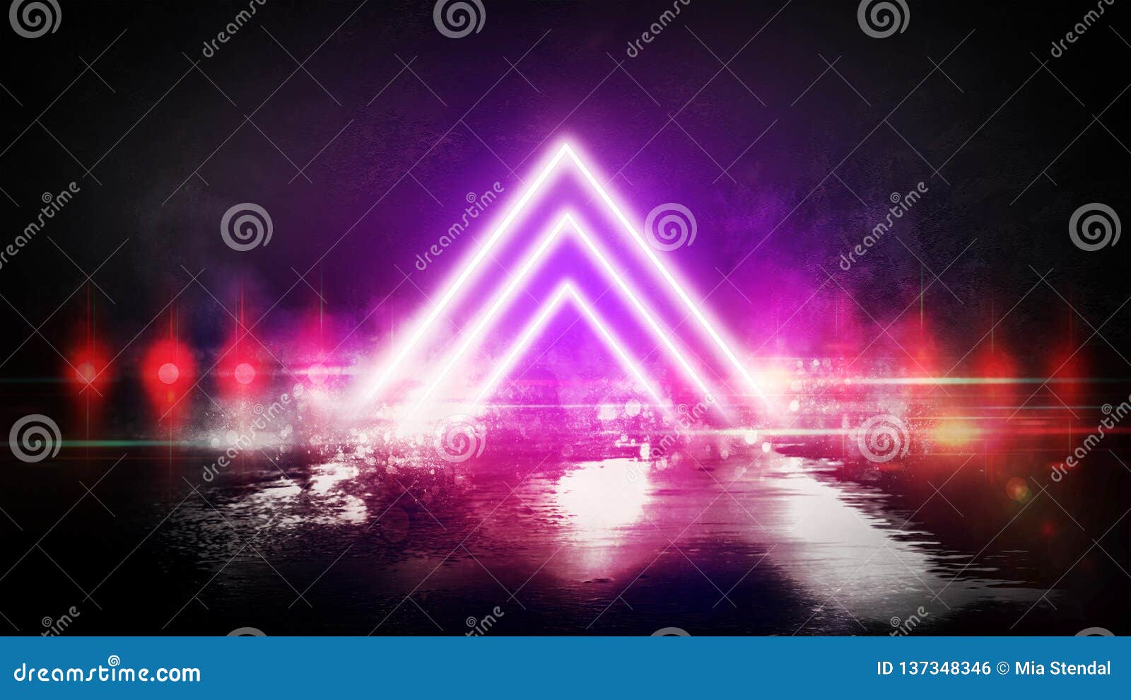 Light Pyramid Triangle. Neon Triangle In The Center, Light, Rays, Smoke ...