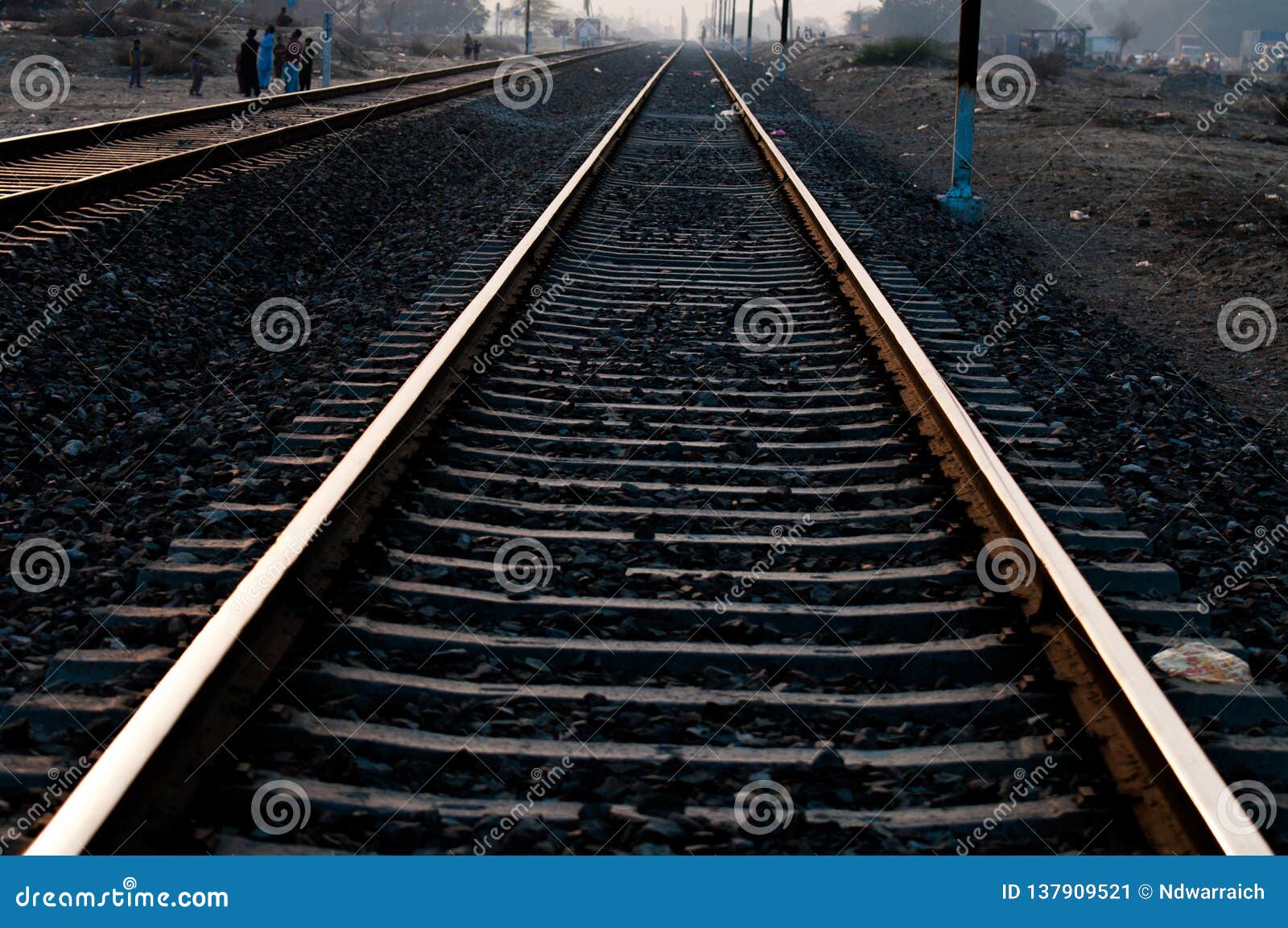 Light on Rail during Sunset Stock Image - Image of path, perspective ...