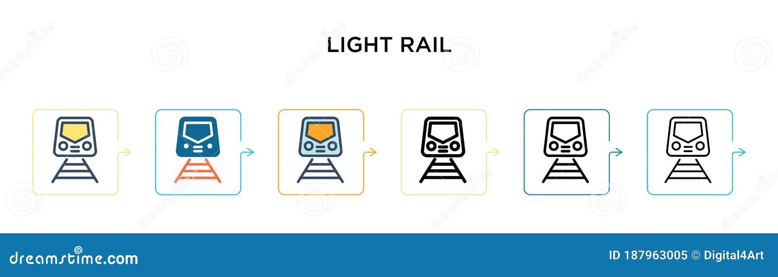 Light Rail Vector Icon in 6 Different Modern Styles. Black, Two Colored ...