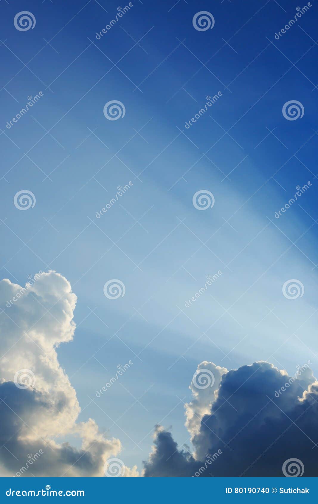 Light rays on blue sky stock photo. Image of beam, morning - 80190740