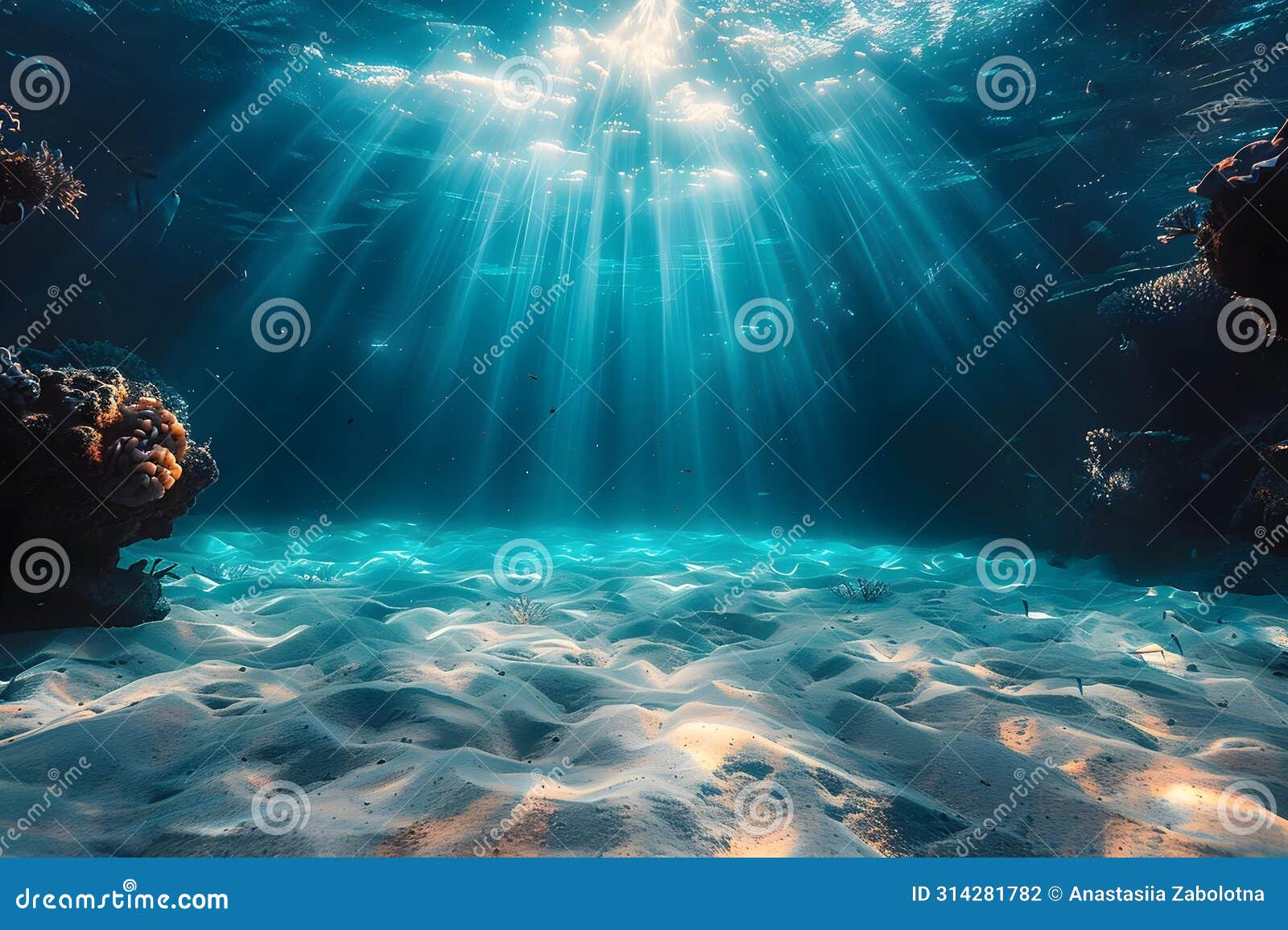 Light Rays Illuminate Sandy Ocean Floor Creating Tranquil Underwater ...