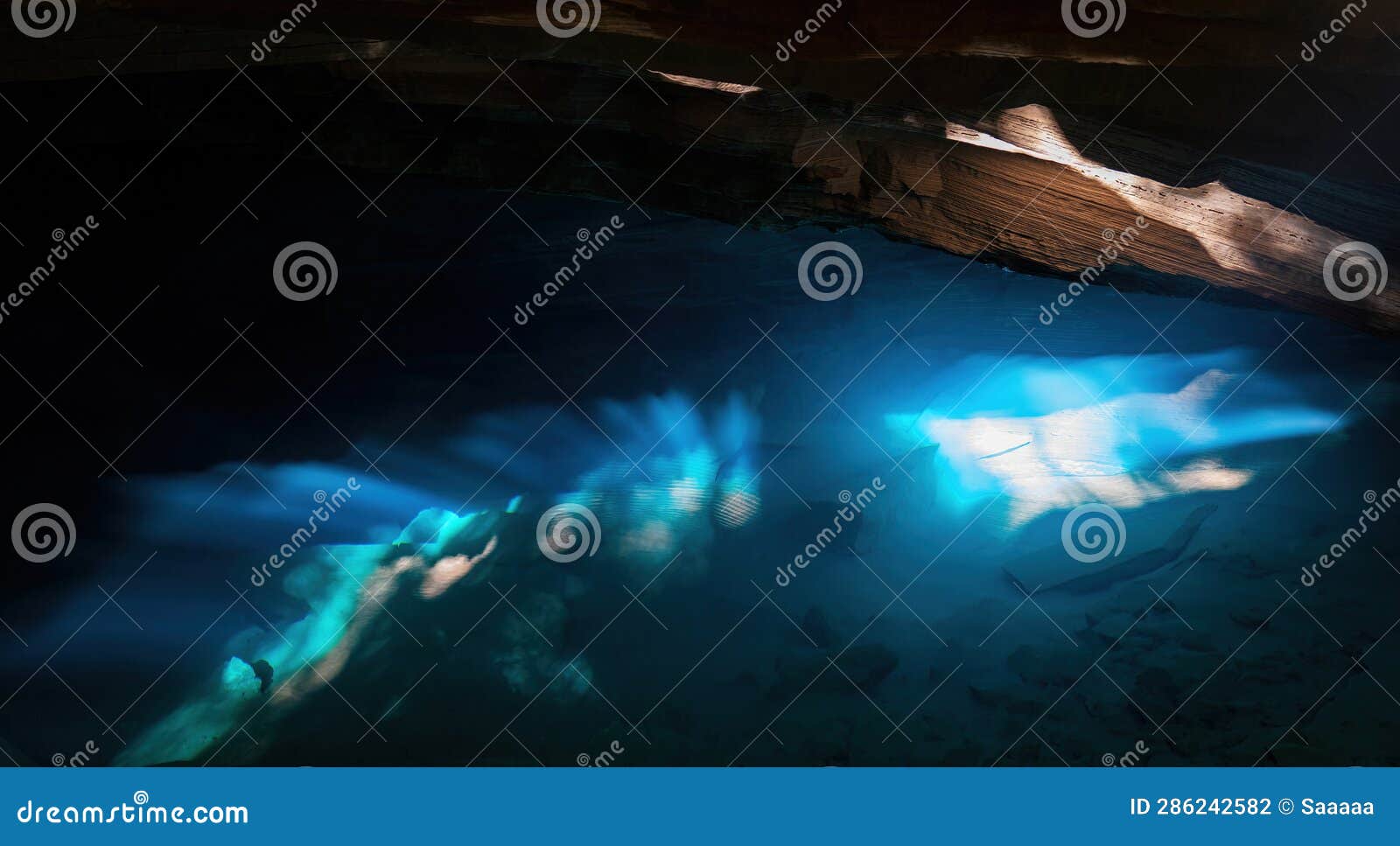 Stunning Sunrays Illuminating Crystal Clear Lagoon in Deep Cave Stock ...