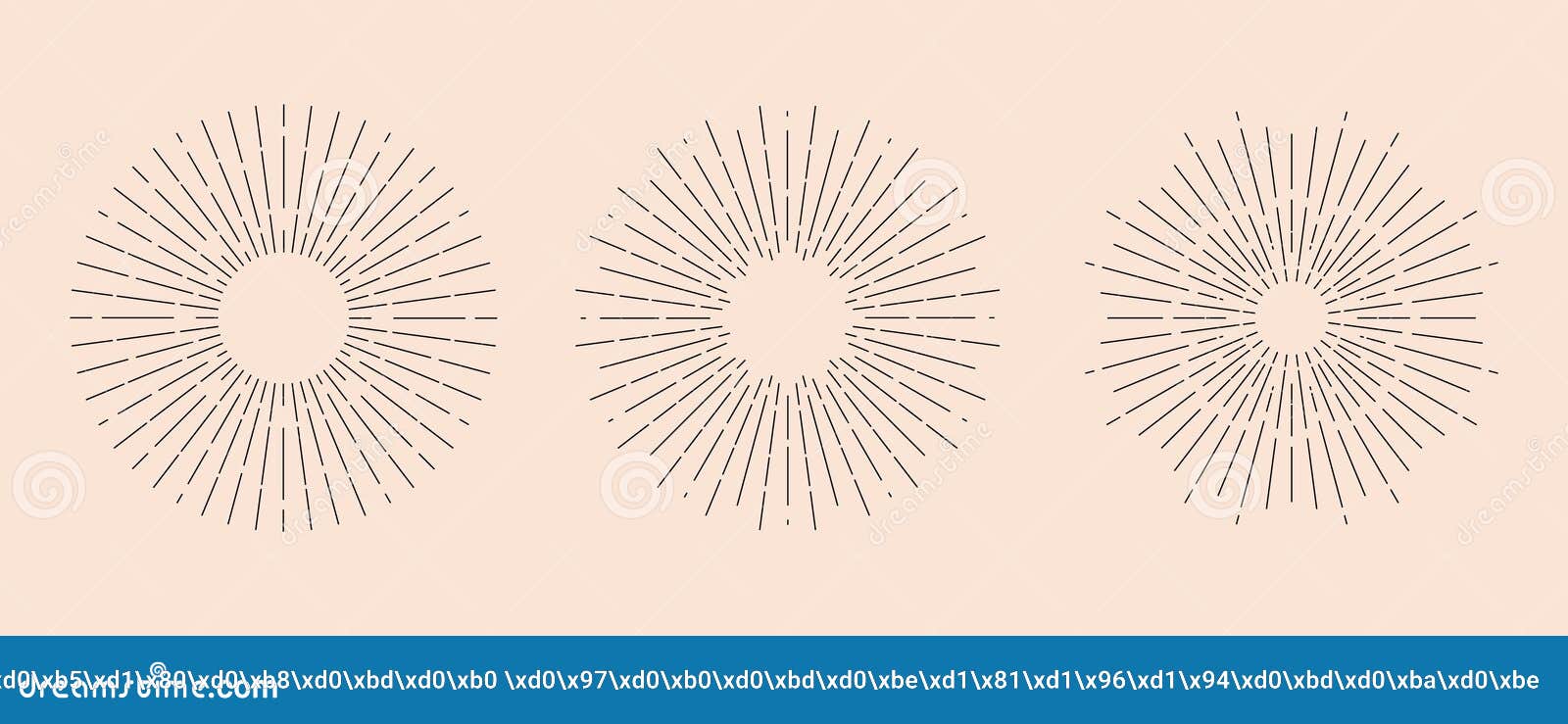 Light Rays Sunburst Set. Linear Round Frames Vintage Hipster Style ...