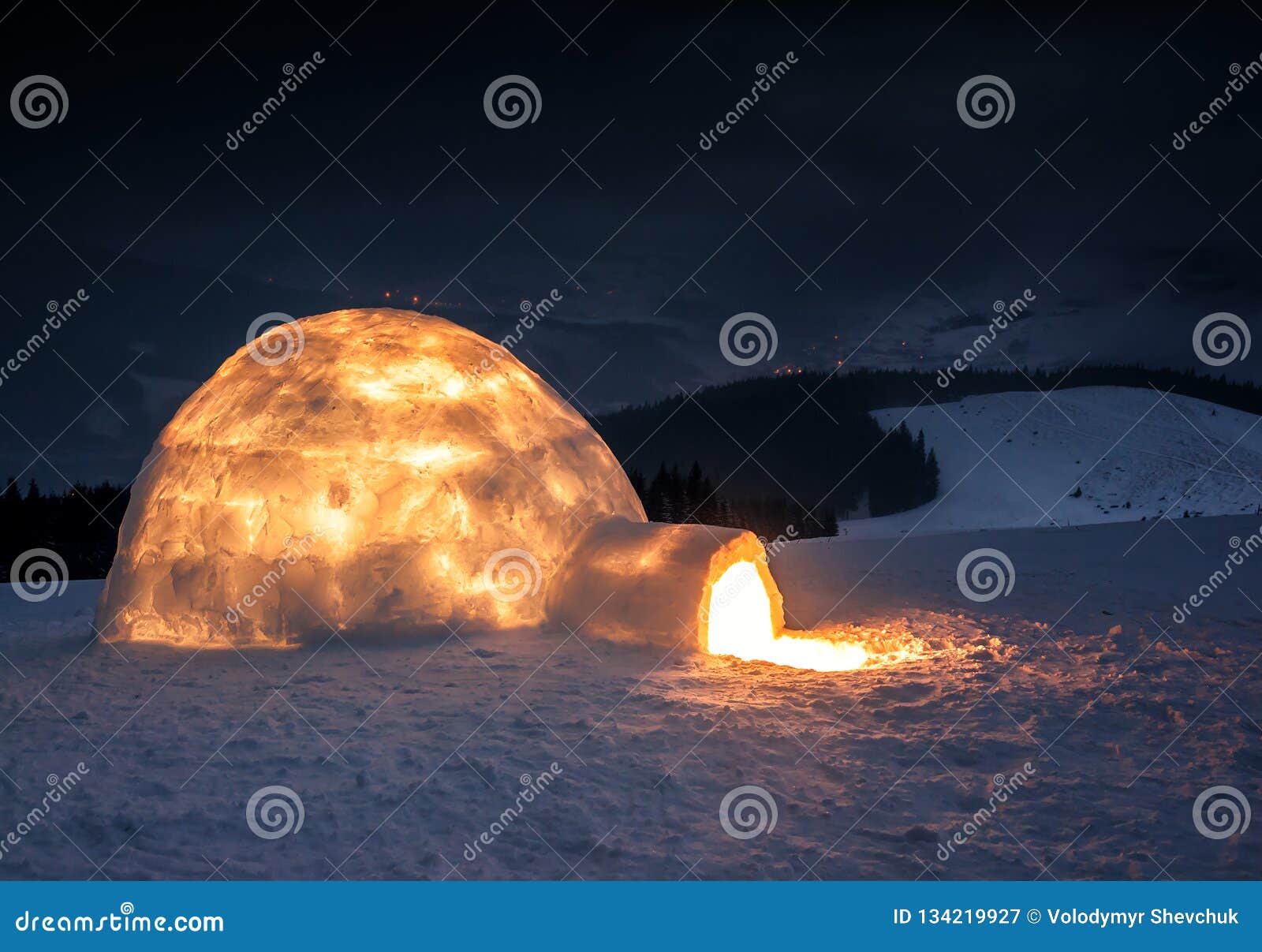 Light in real snow igloo stock image. Image of adventure - 134219927