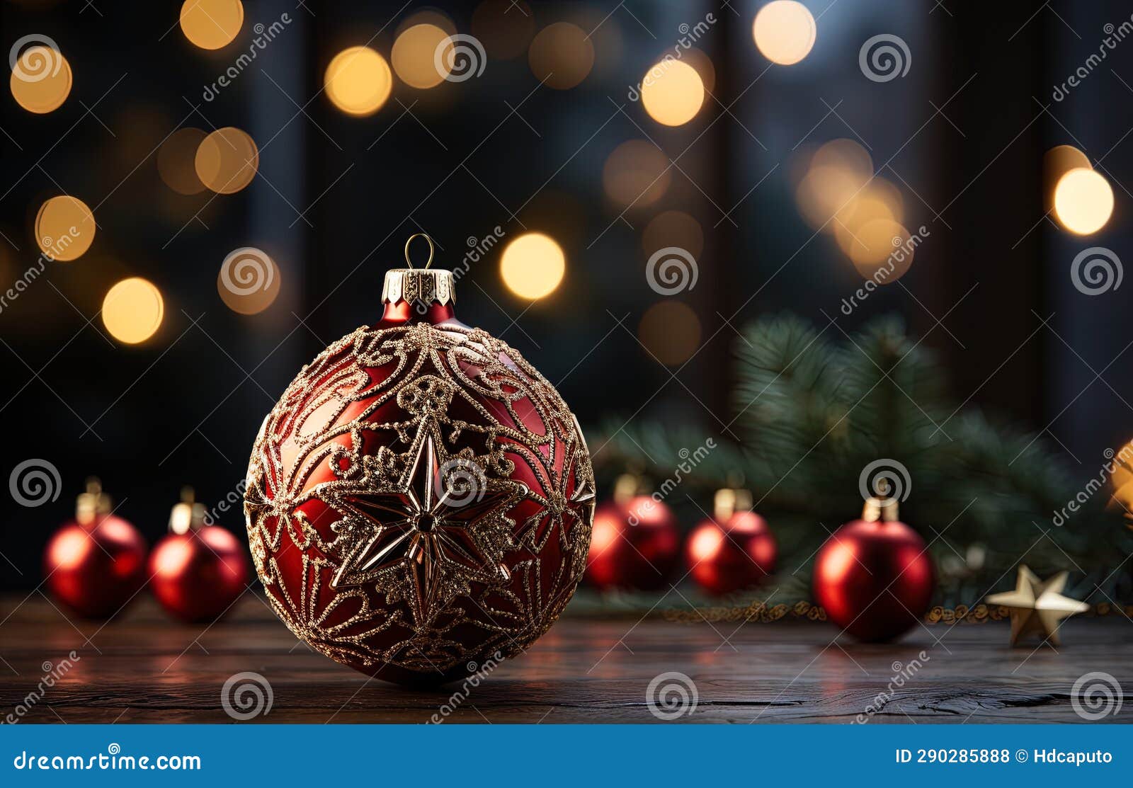 Light Red Christmas Tree Sphere with Gold Accents. Stock Illustration ...