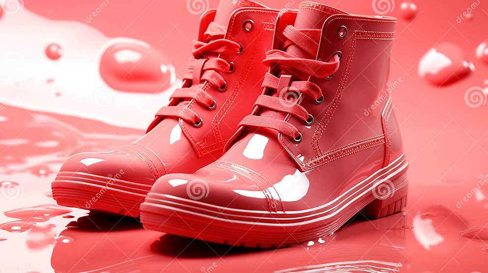 Light Red Galoshes on a Red Background Stock Image - Image of ...